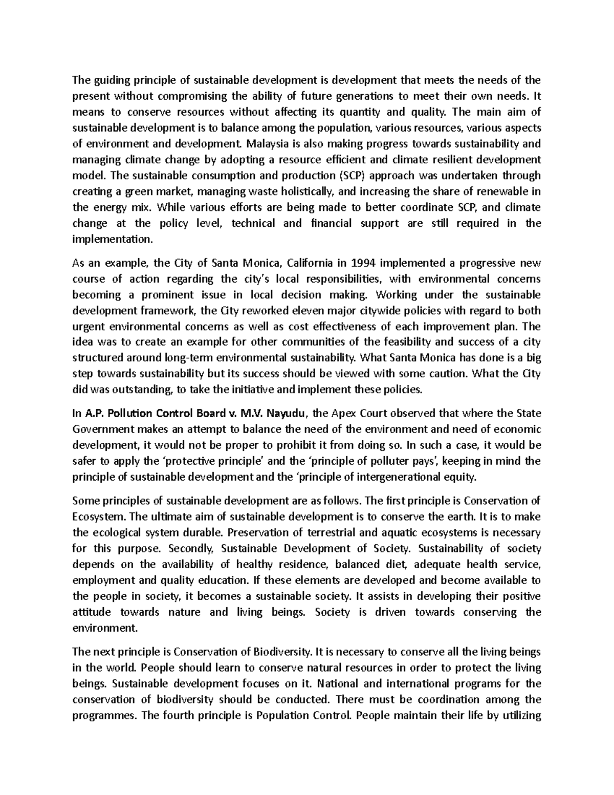 Environment essay - The guiding principle of sustainable development is ...