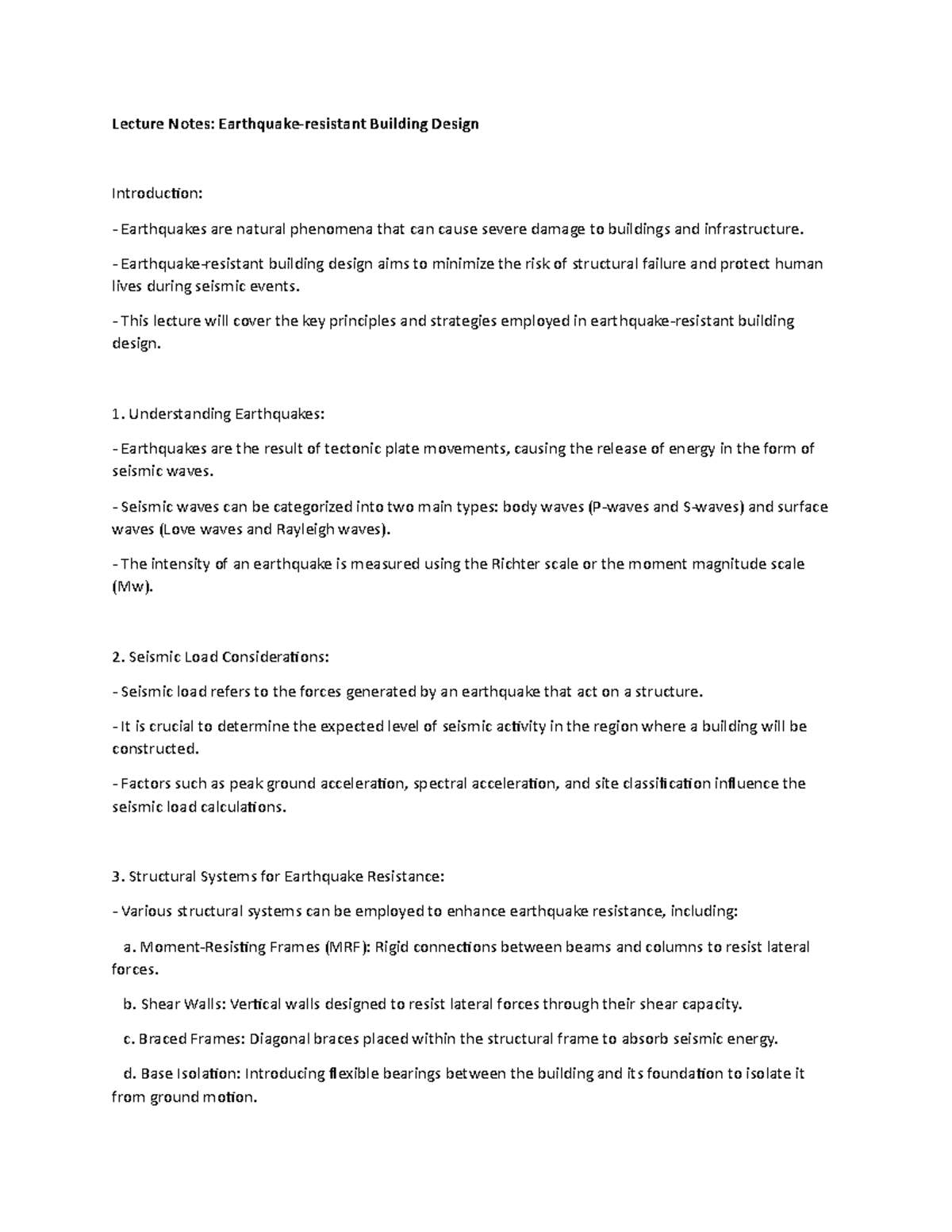 Lecture Notes: Earthquake-resistant Building Design - Lecture Notes ...