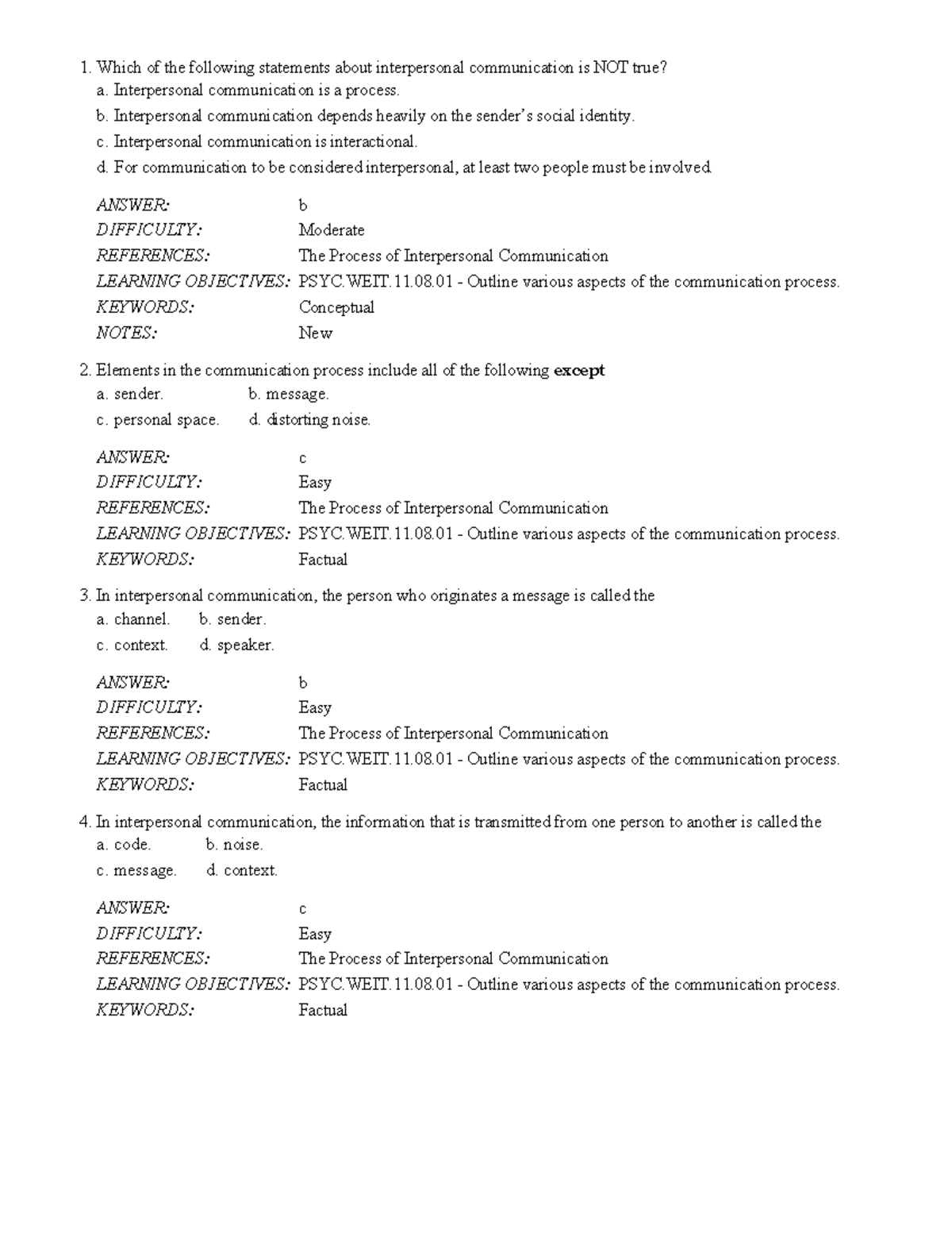 Chapter 8 Interpersonal Communication Exam - 1. Which of the following ...