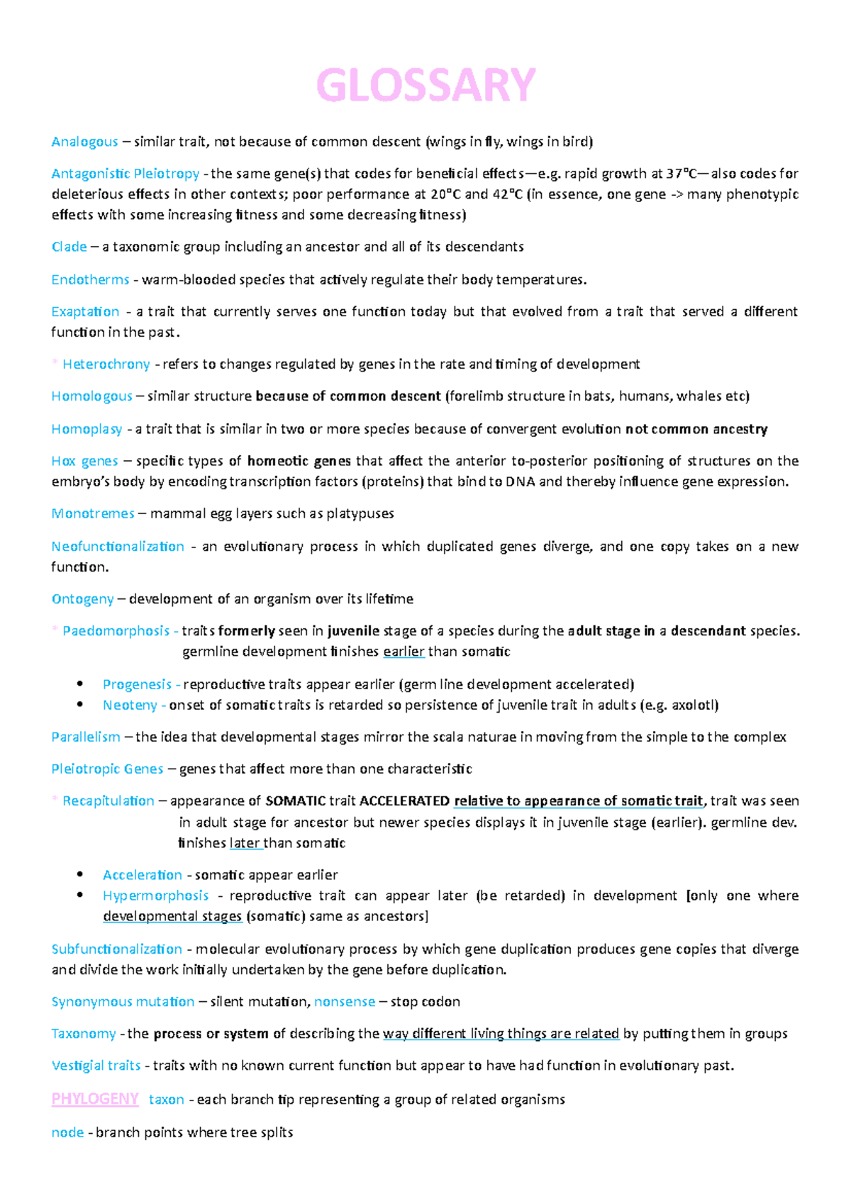 Self-Glossary for a number of evo terms - GLOSSARY Analogous similar ...