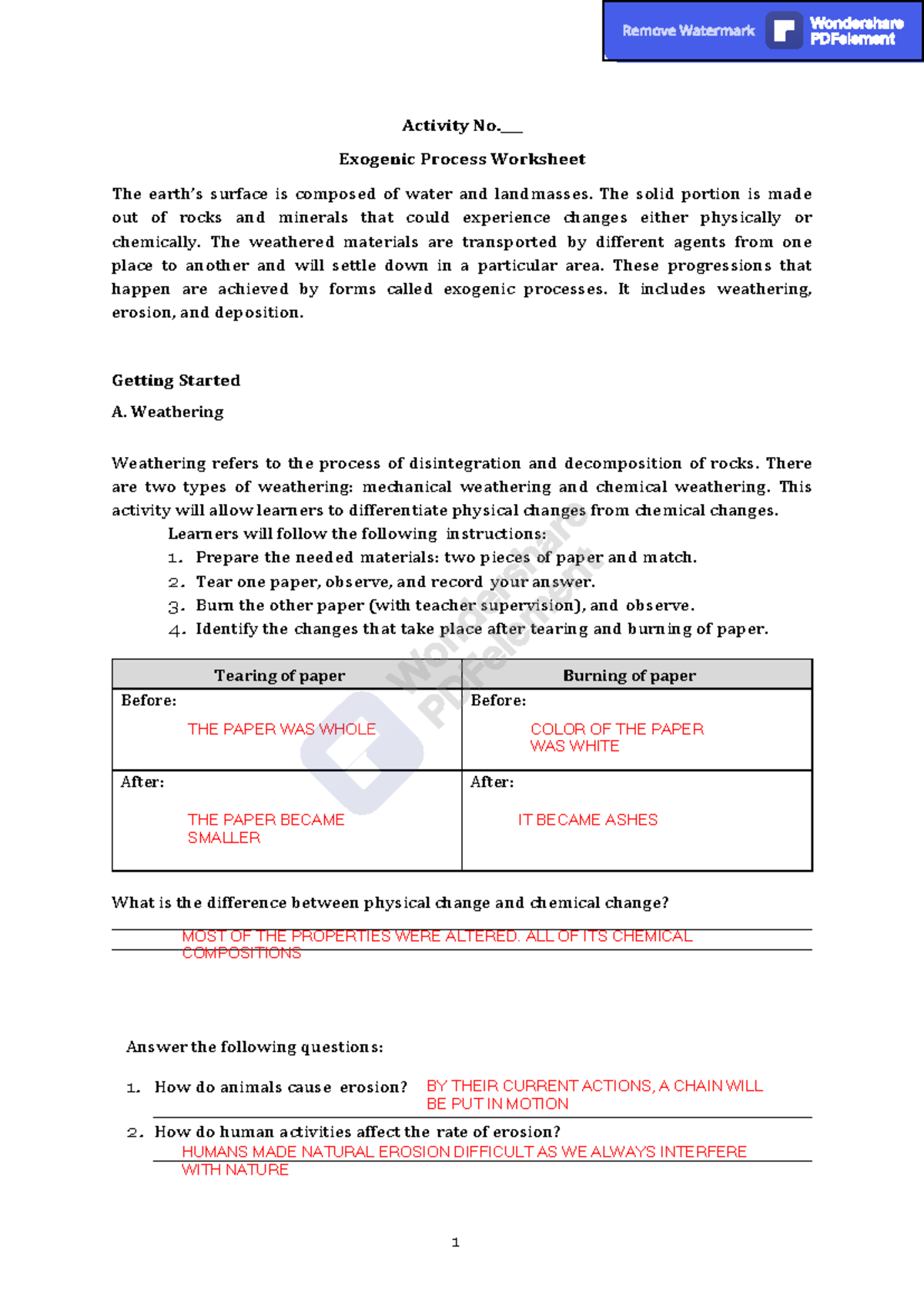 ACT-6 - Exogenic Process worksheet - Activity No.___ Exogenic Process ...
