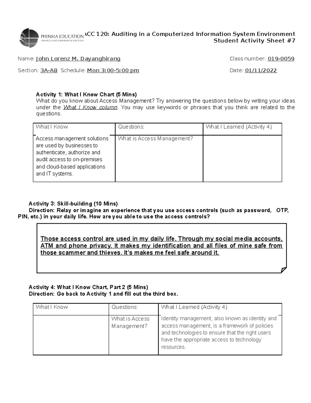ACC 019 answer module 7 - ACC 120: Auditing in a Computerized Information System Environment ...