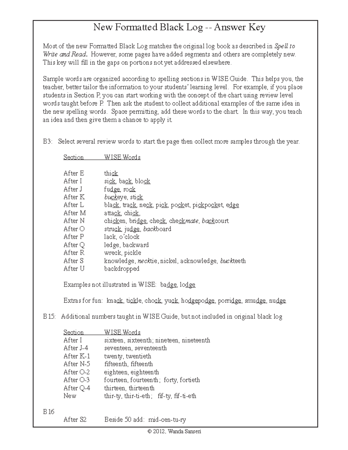 Ans key bk log - Notes - New Formatted Black Log - Answer Key Most of ...