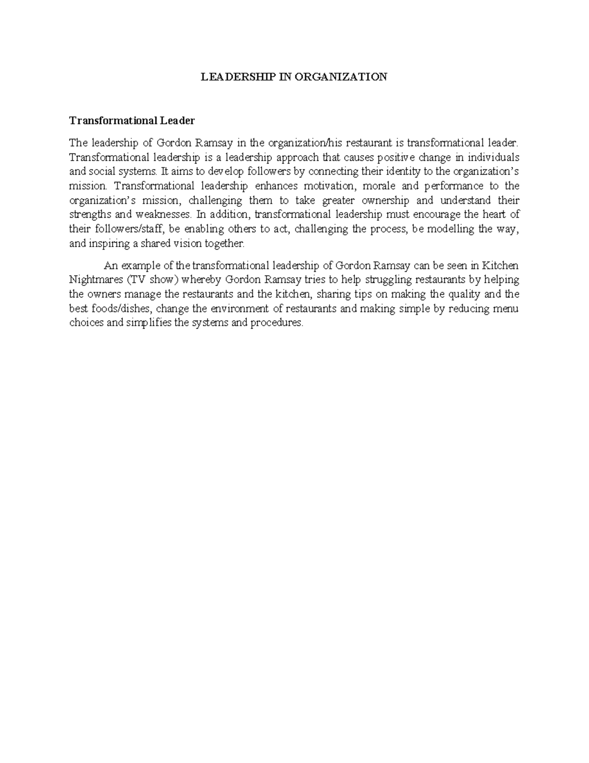 Leadership IN Organization - LEADERSHIP IN ORGANIZATION ...