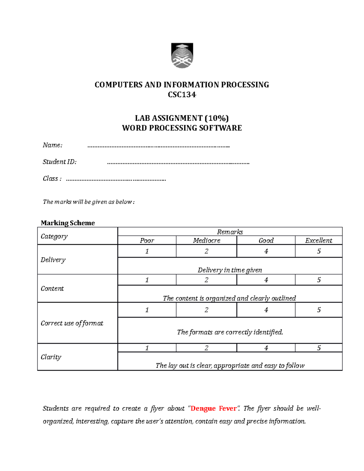 Lab Assignment 1 - Latihan Amali - COMPUTERS AND INFORMATION PROCESSING CSC LAB ASSIGNMENT (10% ...