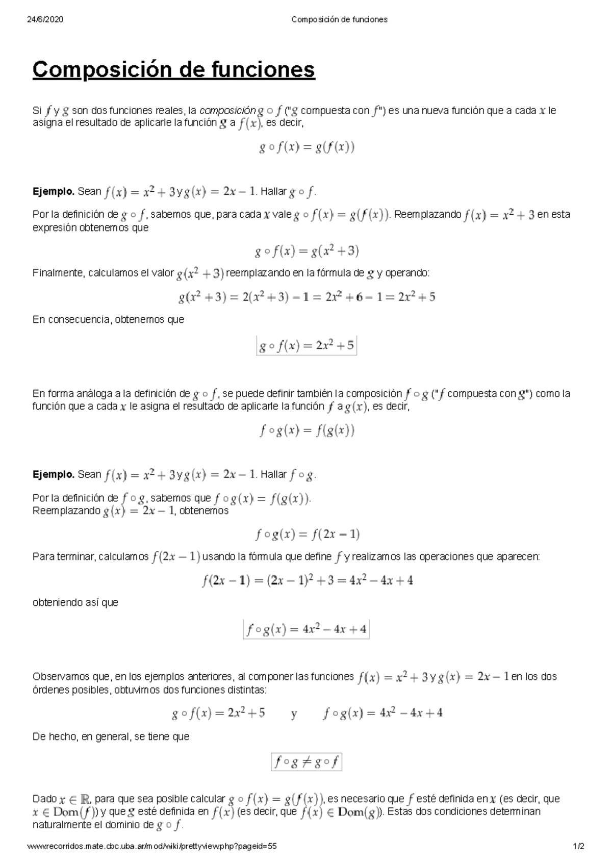 Composición de funciones - 24/6/2020 Composición de funciones - Studocu