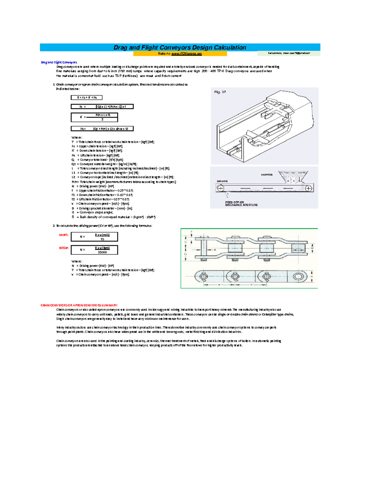 Chain Conveyors Design Calculation 400 T - Drag and Flight Conveyors ...