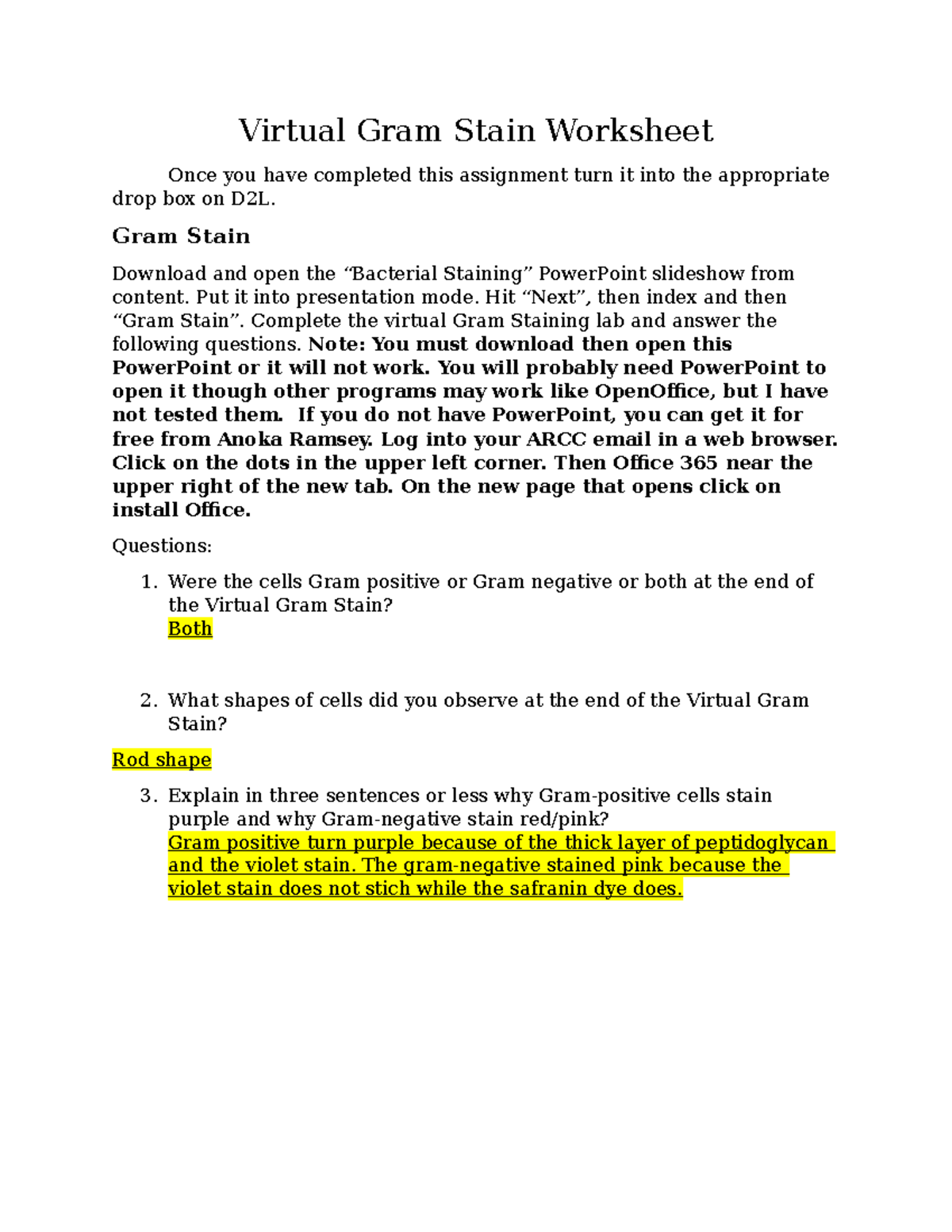 Virtual Gram Stain Lab - Virtual Gram Stain Worksheet Once you have ...