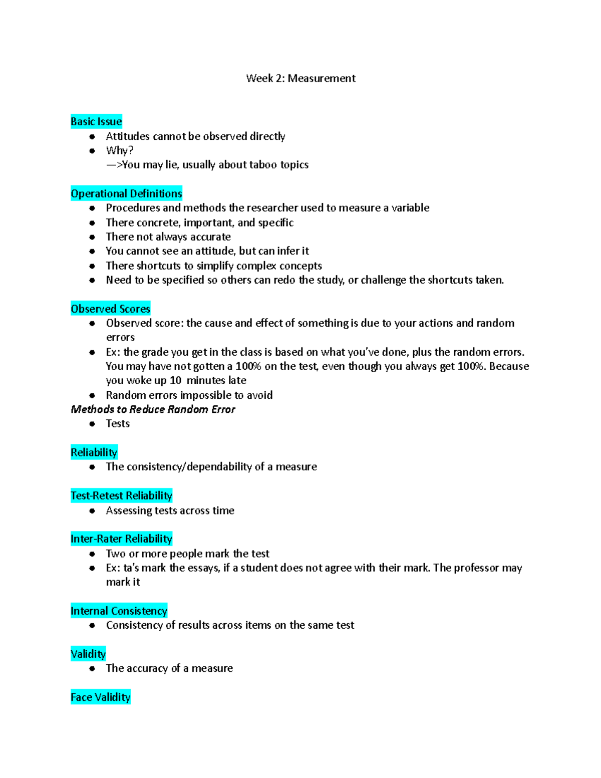 Week 2 Measurement - Week 2: Measurement Basic Issue Attitudes cannot be observed directly Why ...