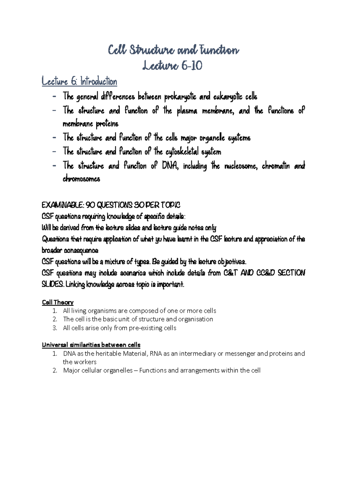 Cell Structure and Function - Cell Structure and Function Lecture 6-10 ...