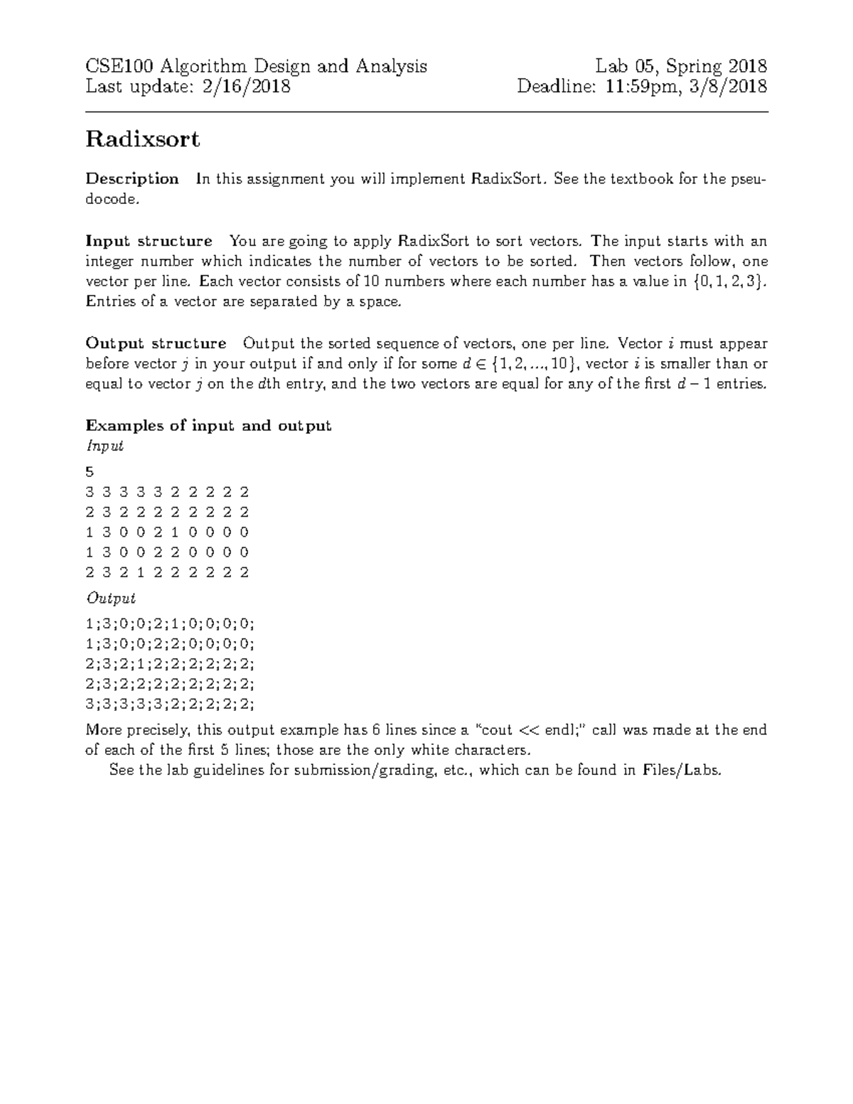 Lab05 Professor Miguel A Carreira Perpnan Radix Sort Cse100 Algorithm Design And Analysis