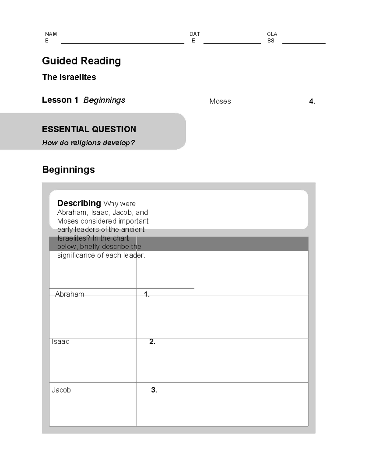 Copy of Ch.4 L.1 Guided Reading - NAM E DAT E CLA SS Guided Reading The ...