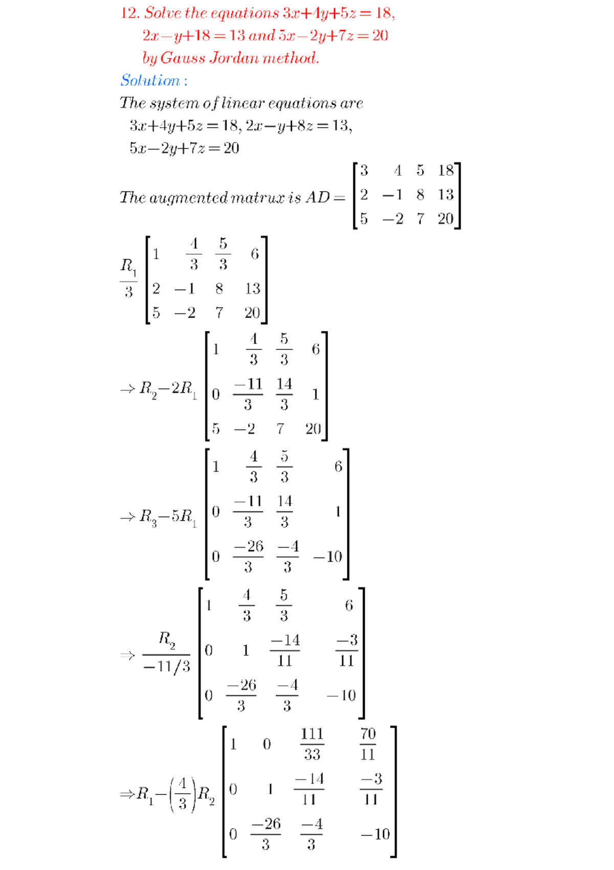 Matrices Gauss Jordan method - Mathematics - Studocu