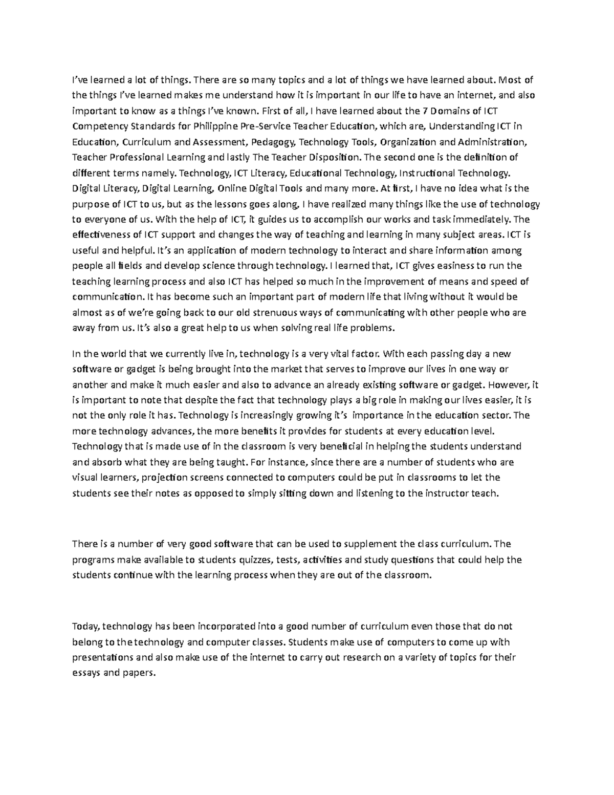 Giibbs up - ABOUT TECHNOLOGY, REFLECTION PAPER - I’ve learned a lot of ...