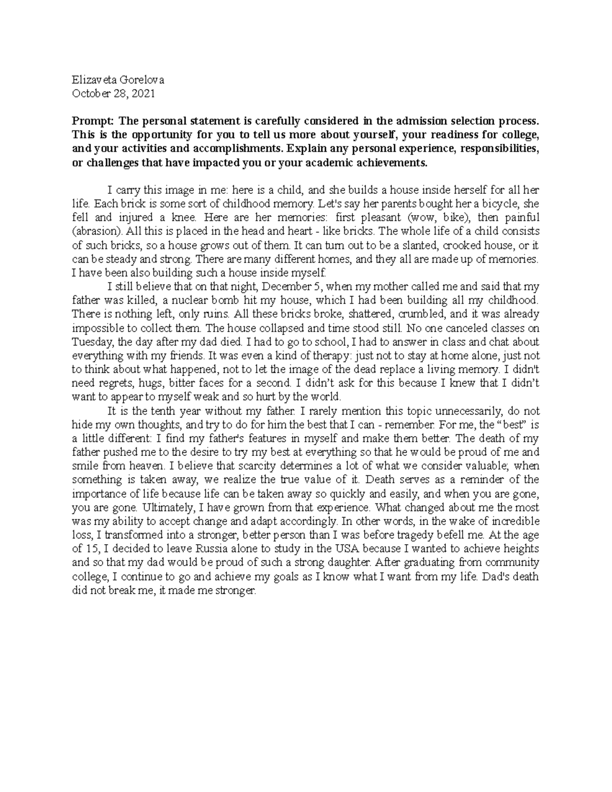 Essay - Professor Allison Deutermann - Elizaveta Gorelova October 28 ...