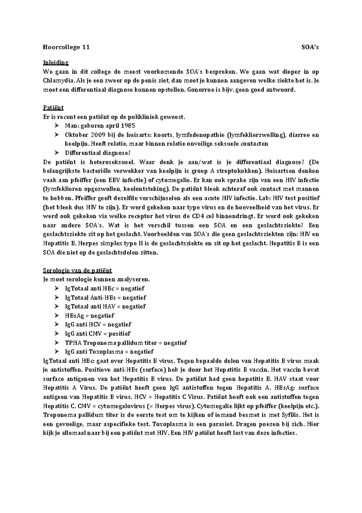 Aantekeningen Infectie en afweer I, college 11 SOA's - Hoorcollege 11 ...