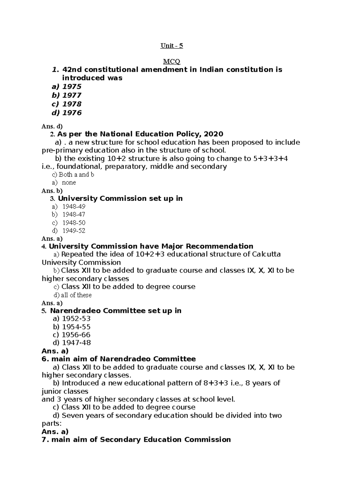 Unit22 - Unit - 5 MCQ 42nd constitutional amendment in Indian ...