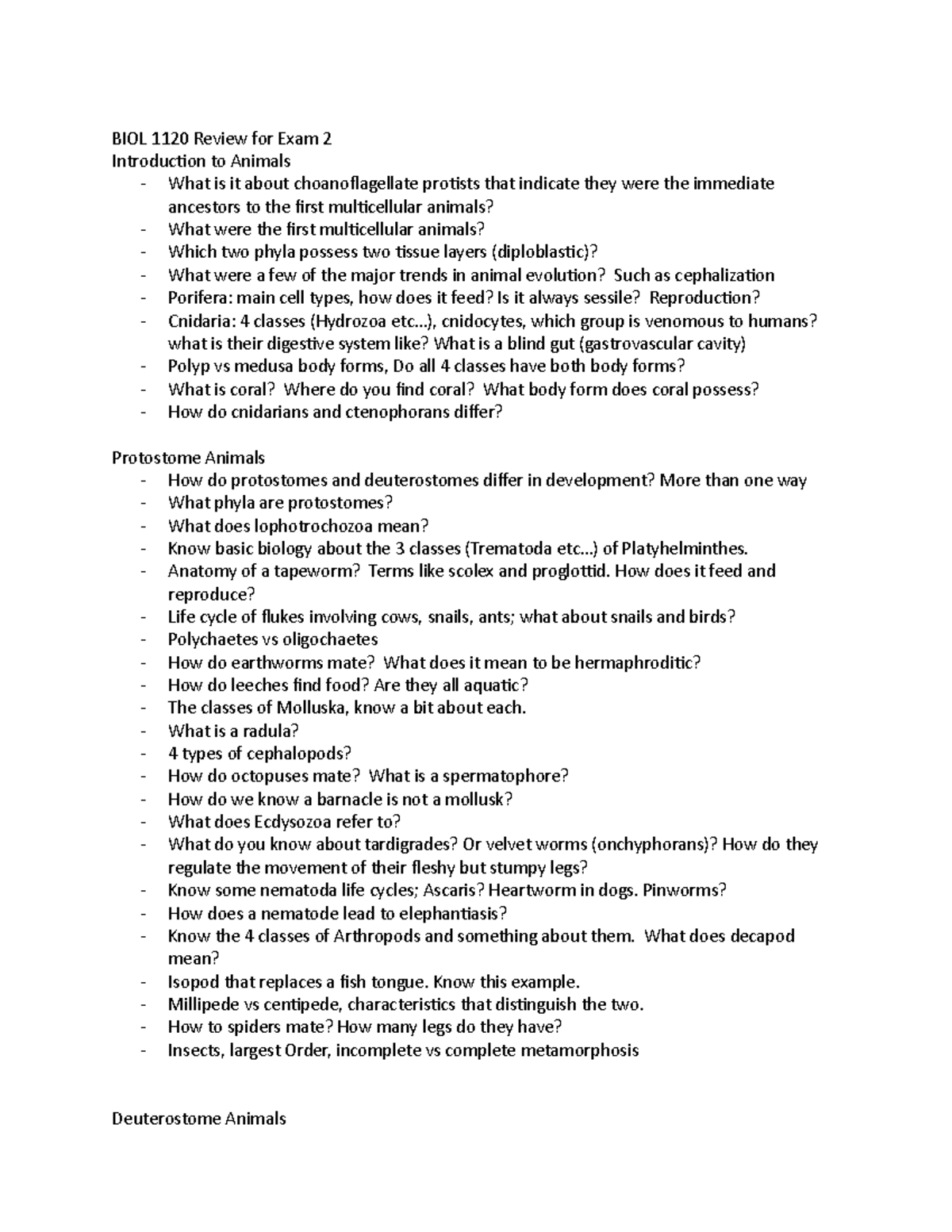 BIOL 1120 Exam 2 Review S23 - BIOL 1120 Review for Exam 2 Introduction ...