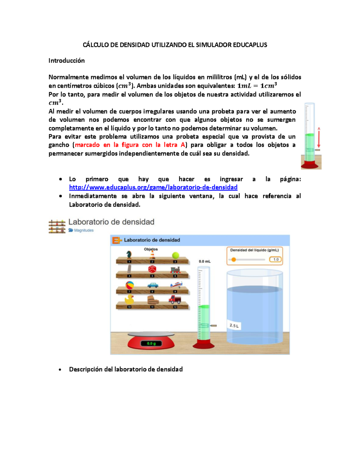 Cálculo DE Densidad Utilizando EL Simulador Educaplus - CÁLCULO DE ...