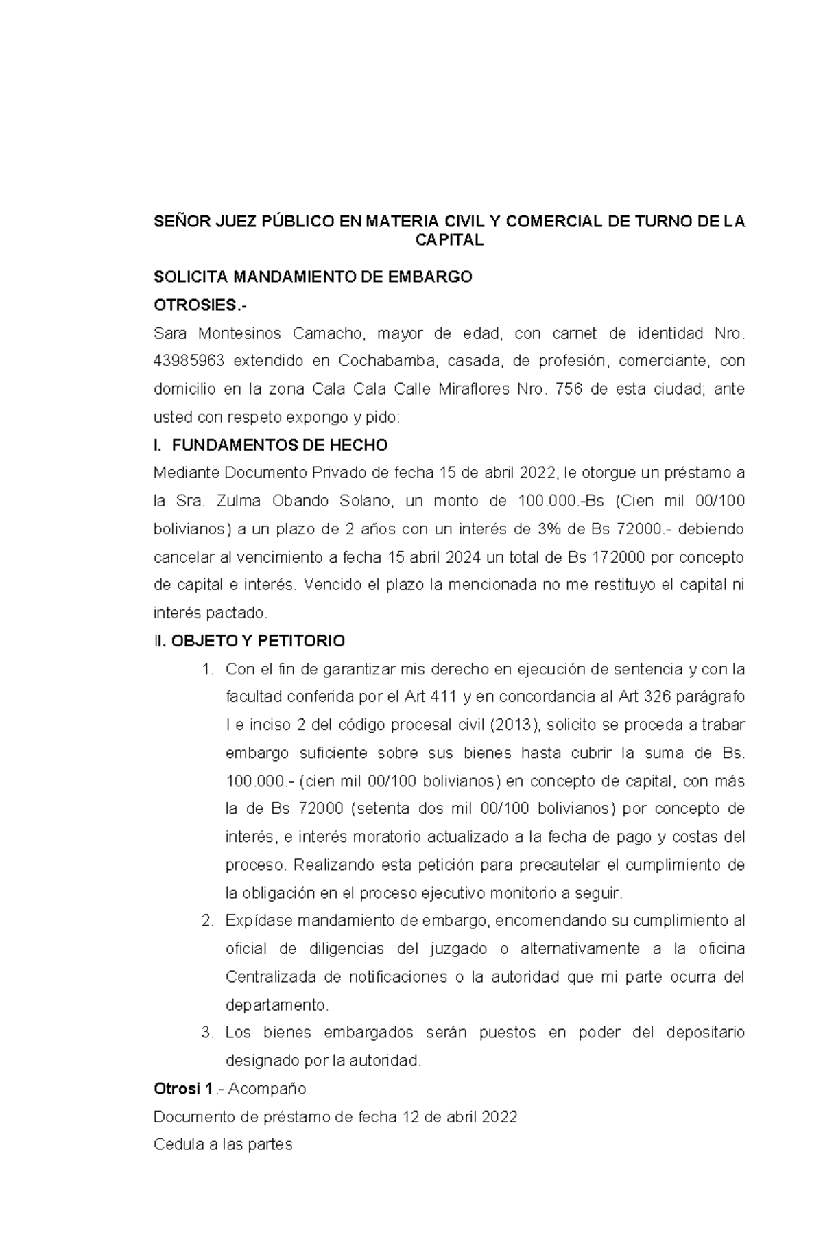 Memorial embargo preventivo - SEÑOR JUEZ PÚBLICO EN MATERIA CIVIL Y ...