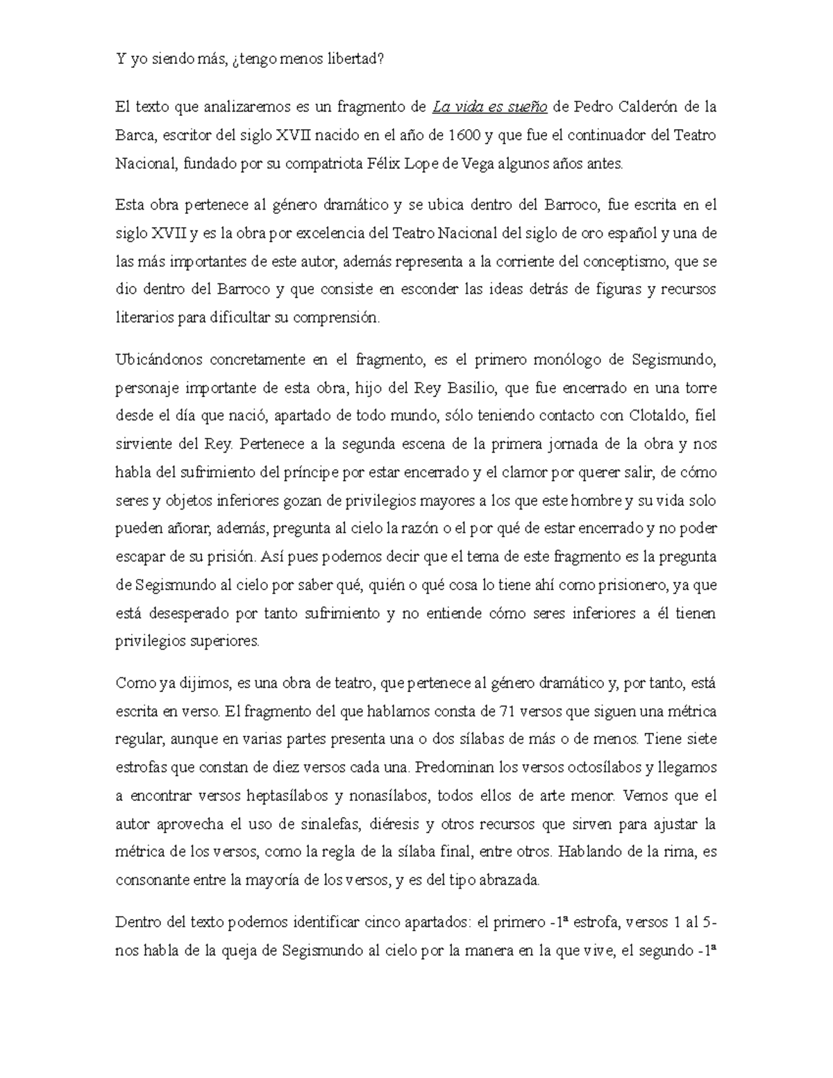 Primer Monologo de Segismundo- La Vida en Sueno- Calderon de la Barca ...