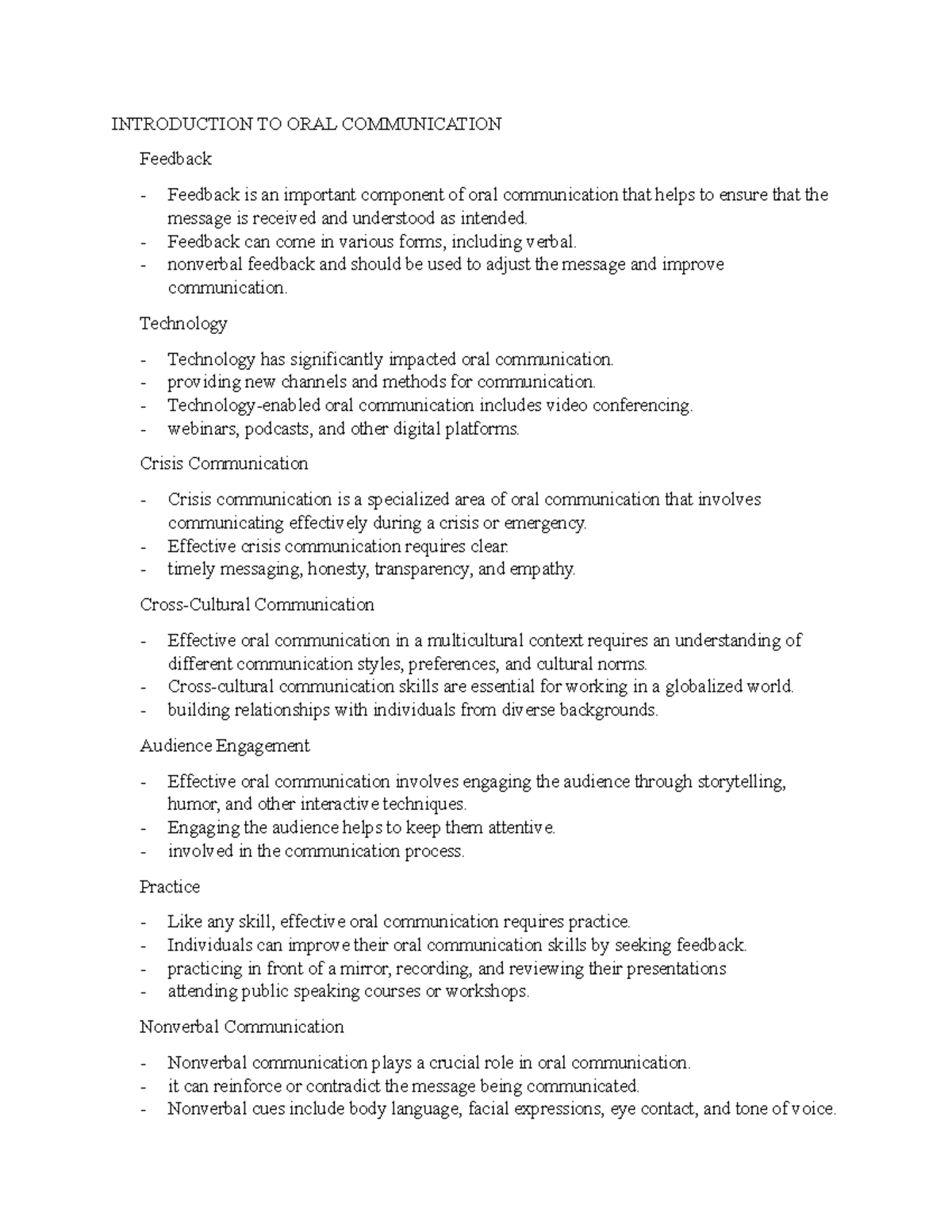 Introduction TO ORAL Communication Notes 2 - INTRODUCTION TO ORAL ...