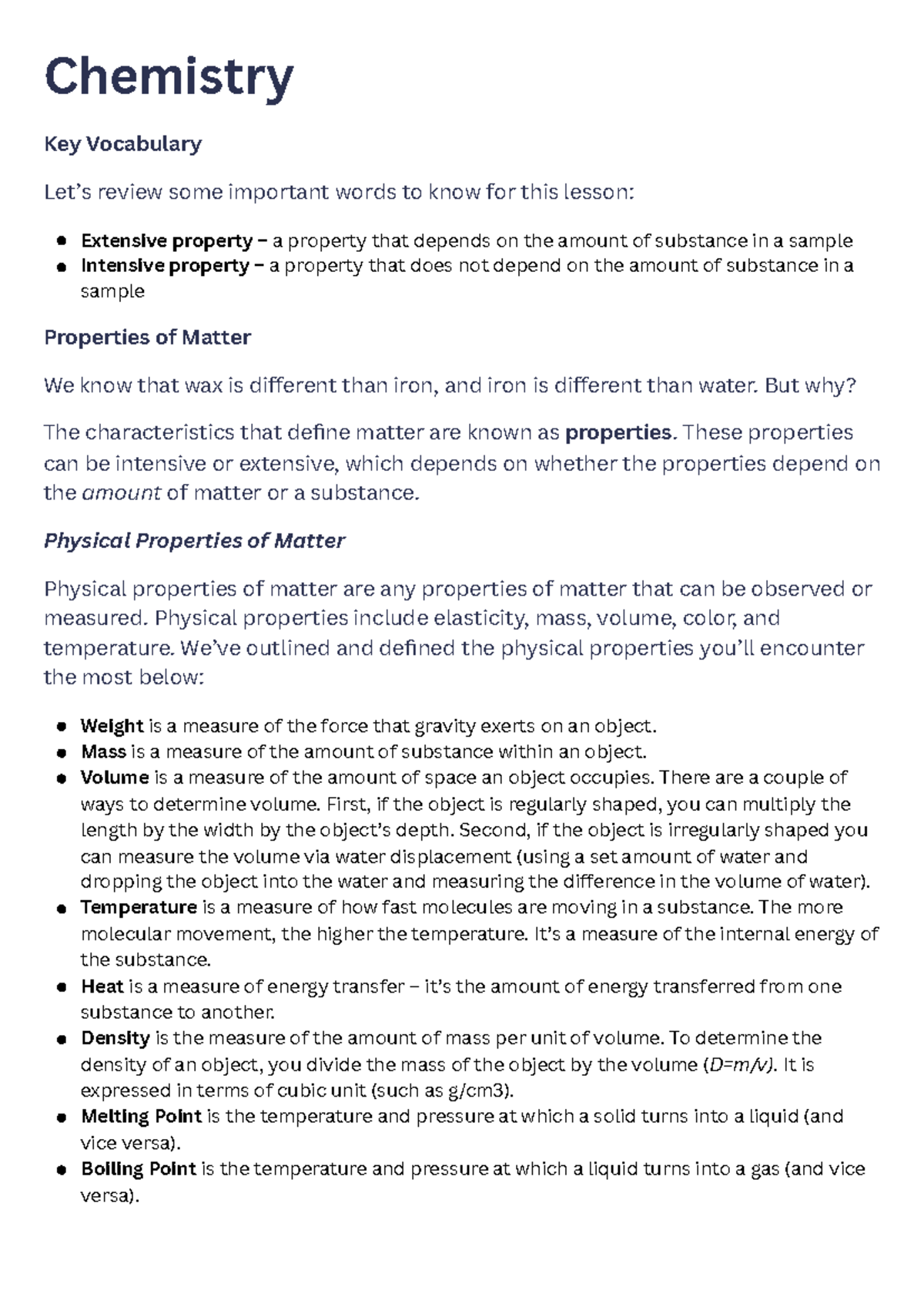 Chemistry - Practice materials - Chemistry Key Vocabulary Let’s review ...