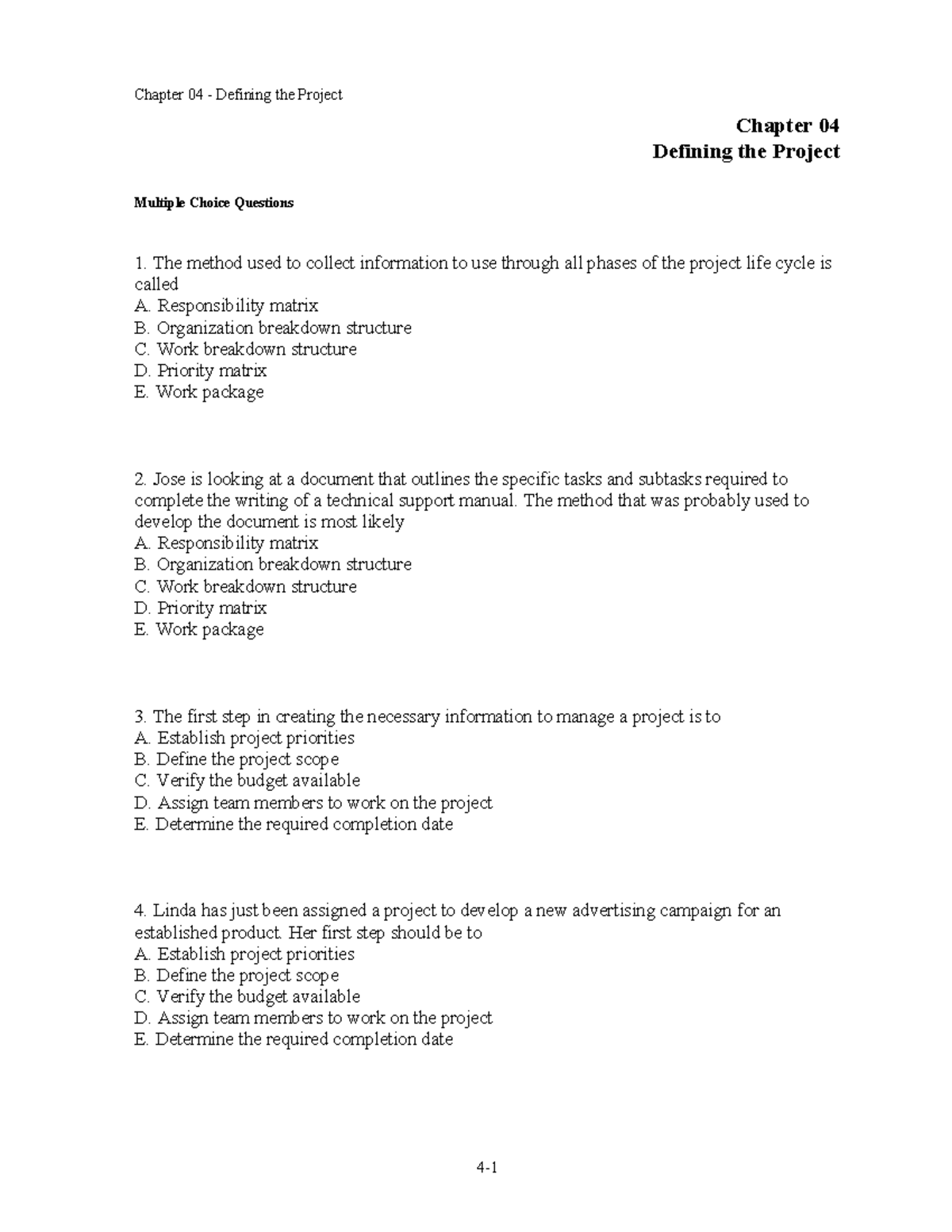 Chap-4-1 - project management - Chapter 04 Defining the Project ...