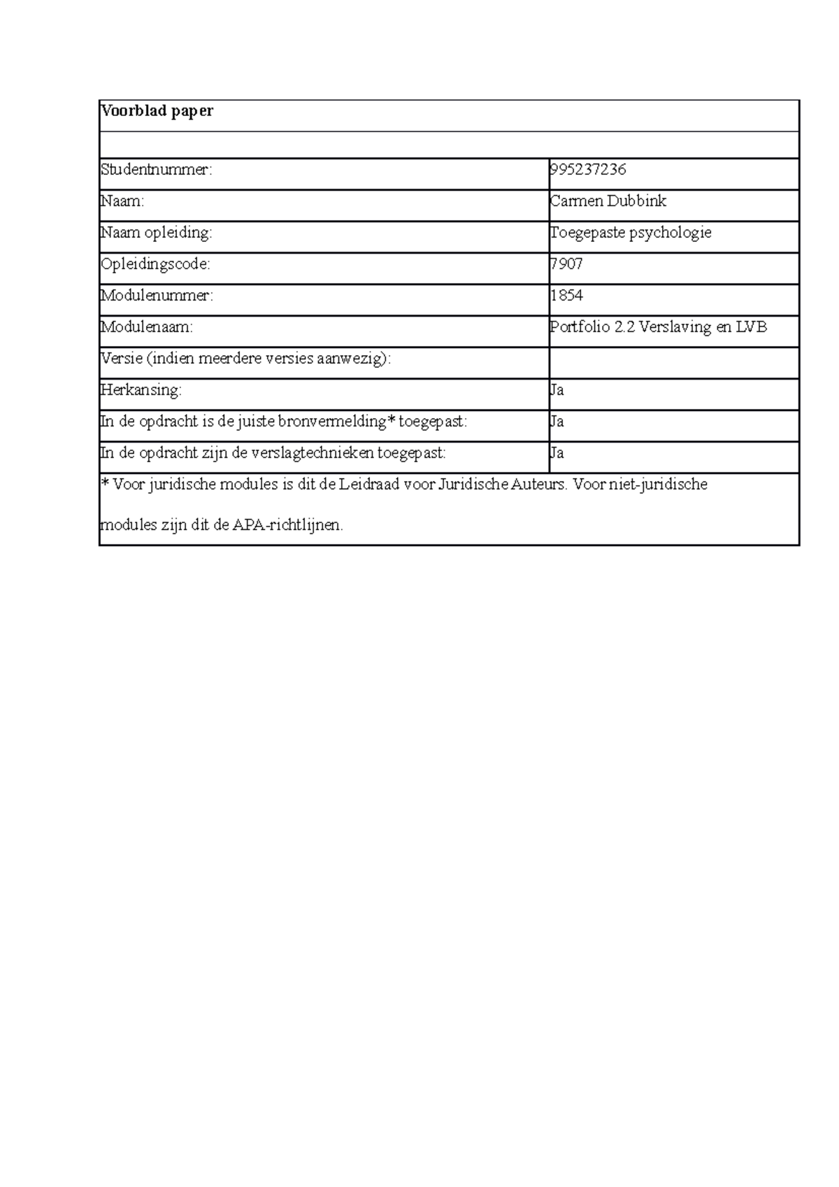 Portfolio 2 - Voorblad paper Studentnummer: 995237236 Naam: Carmen ...