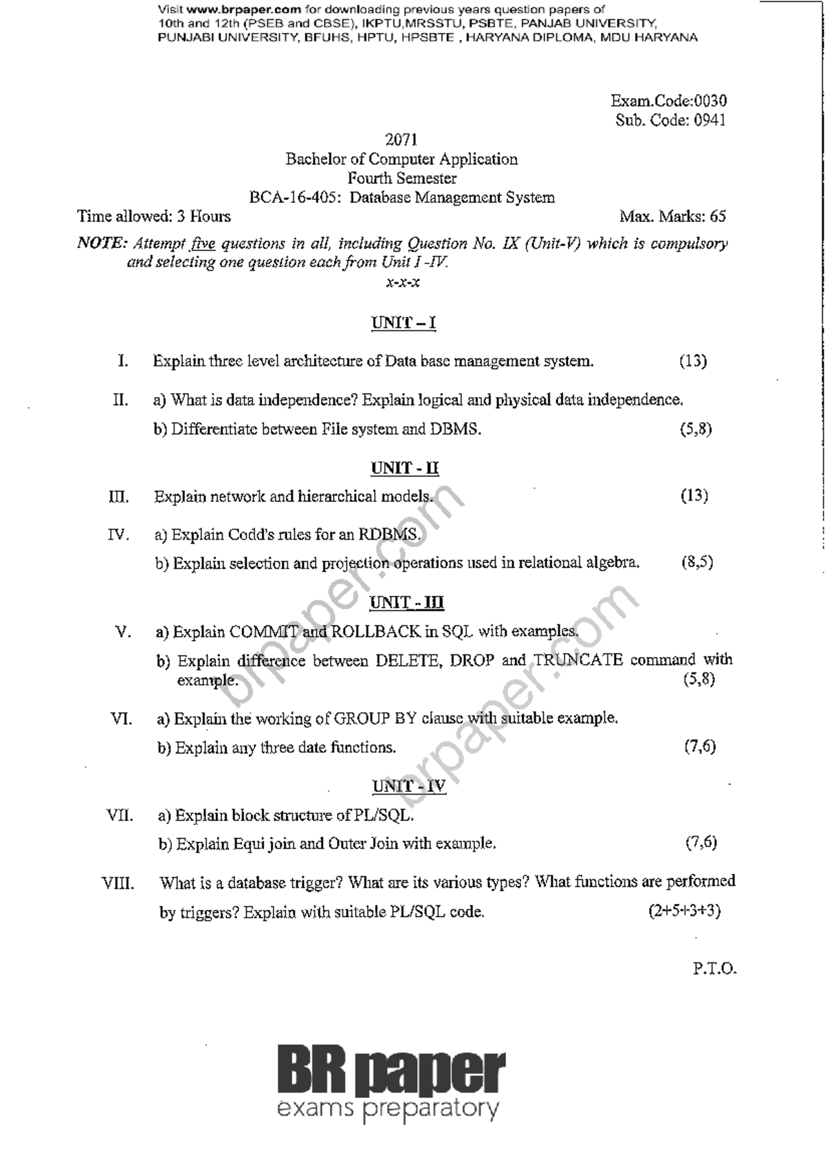 DBMS(4th)May2021 - Question paper - Bachelor of Business Administration - brpaper brpaper - Studocu