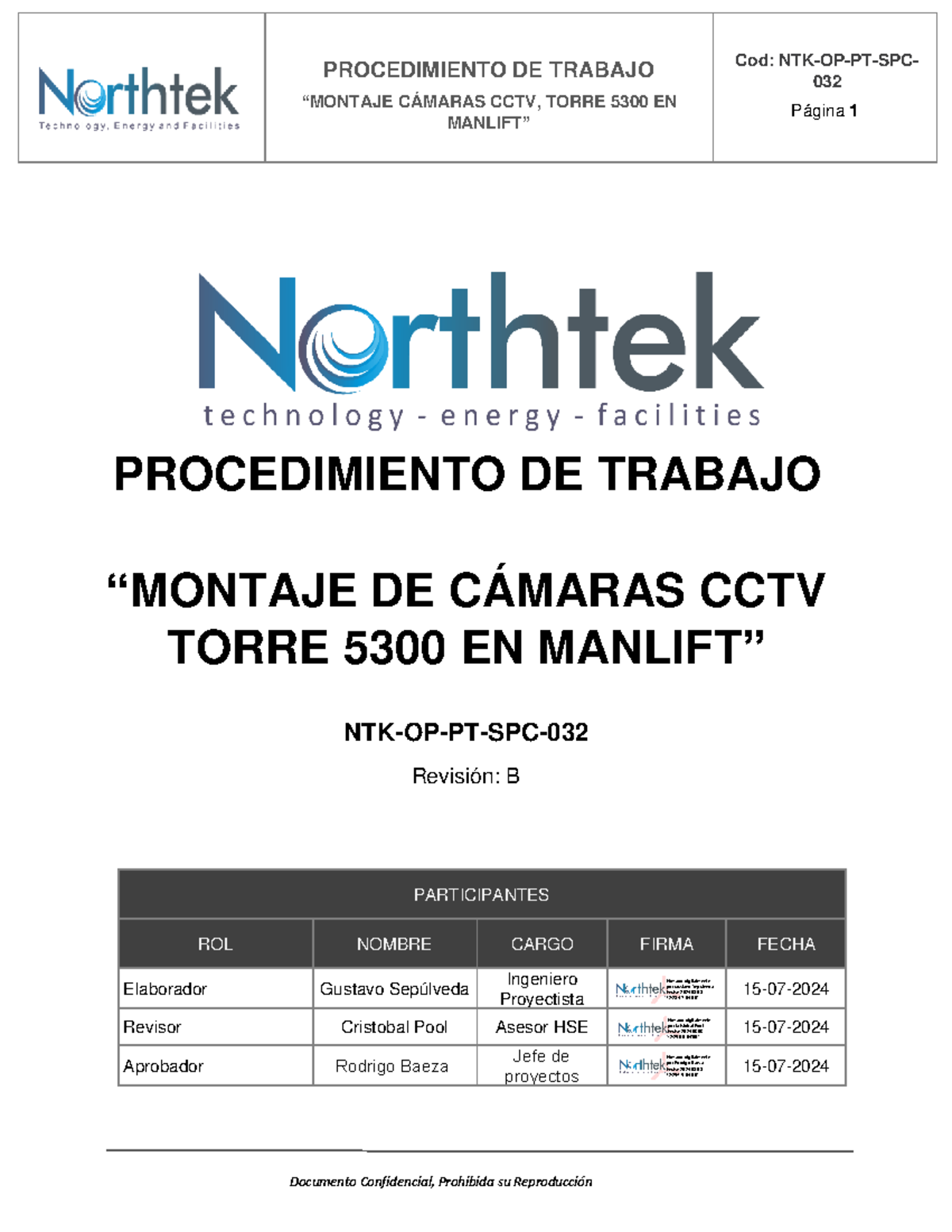NTK-OP-PT-SPC-032 Procedimiento DE Trabajo CÁ Maras CCTV Torre 5300 ...