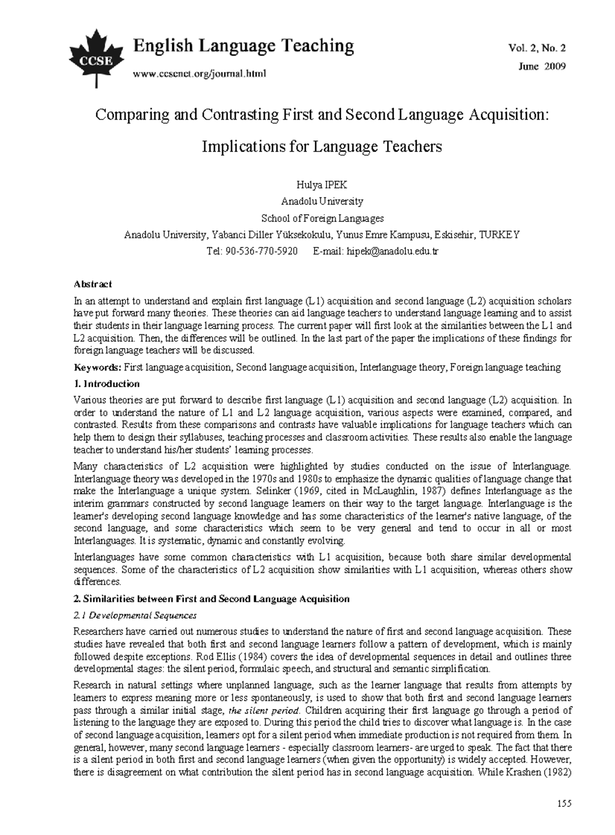 Comparison Of First And Second Language Acquisition English Language