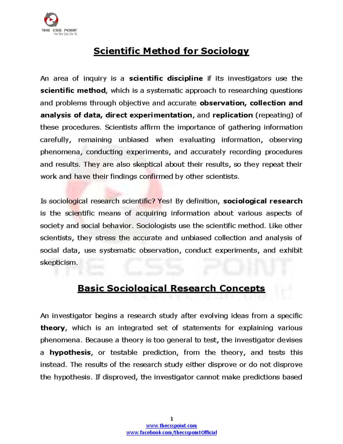 Concept of Sociological Research & Methods - 1 thecsspoint Scientific ...