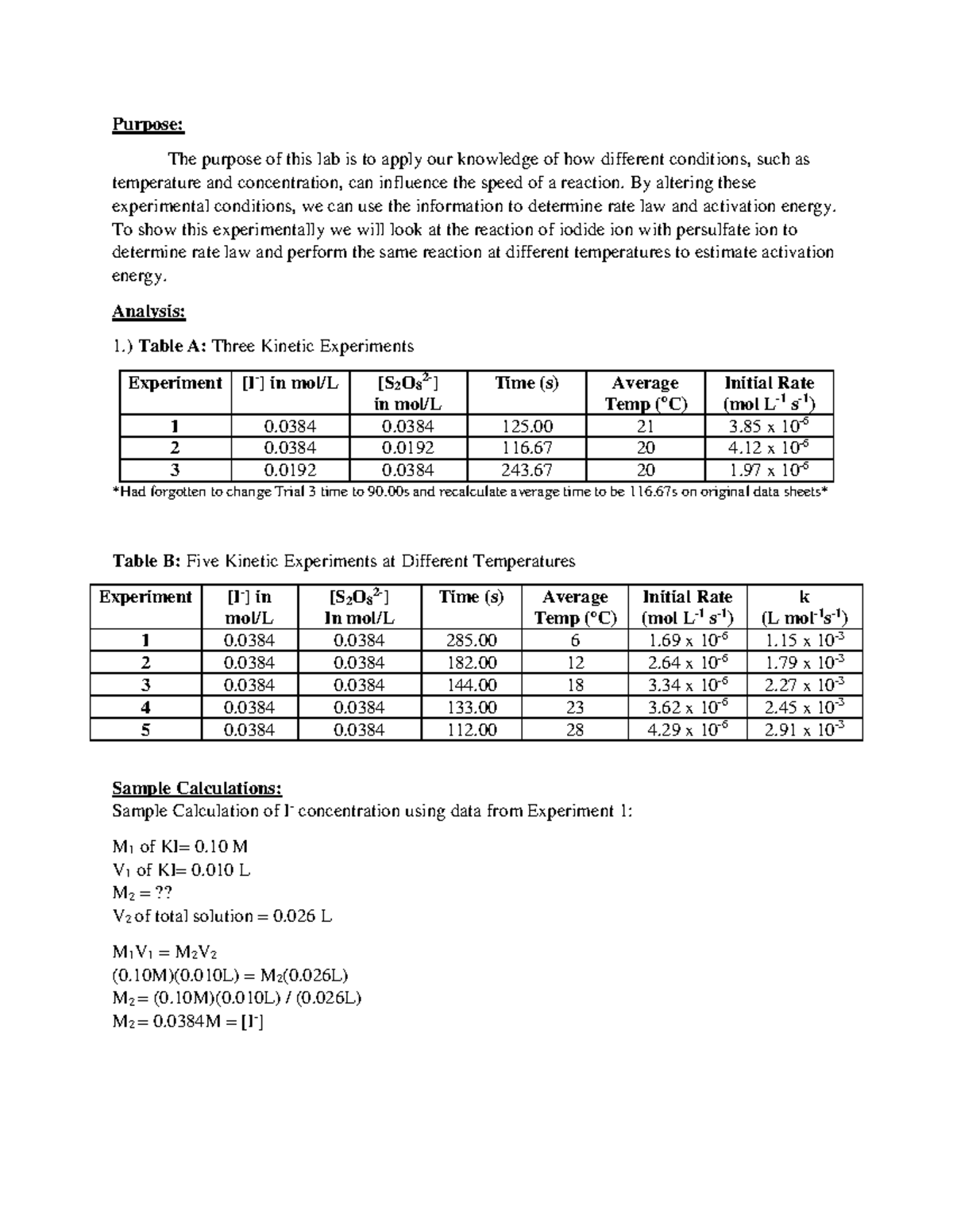 Reaction Rate and Activation Energy Lab - Studocu