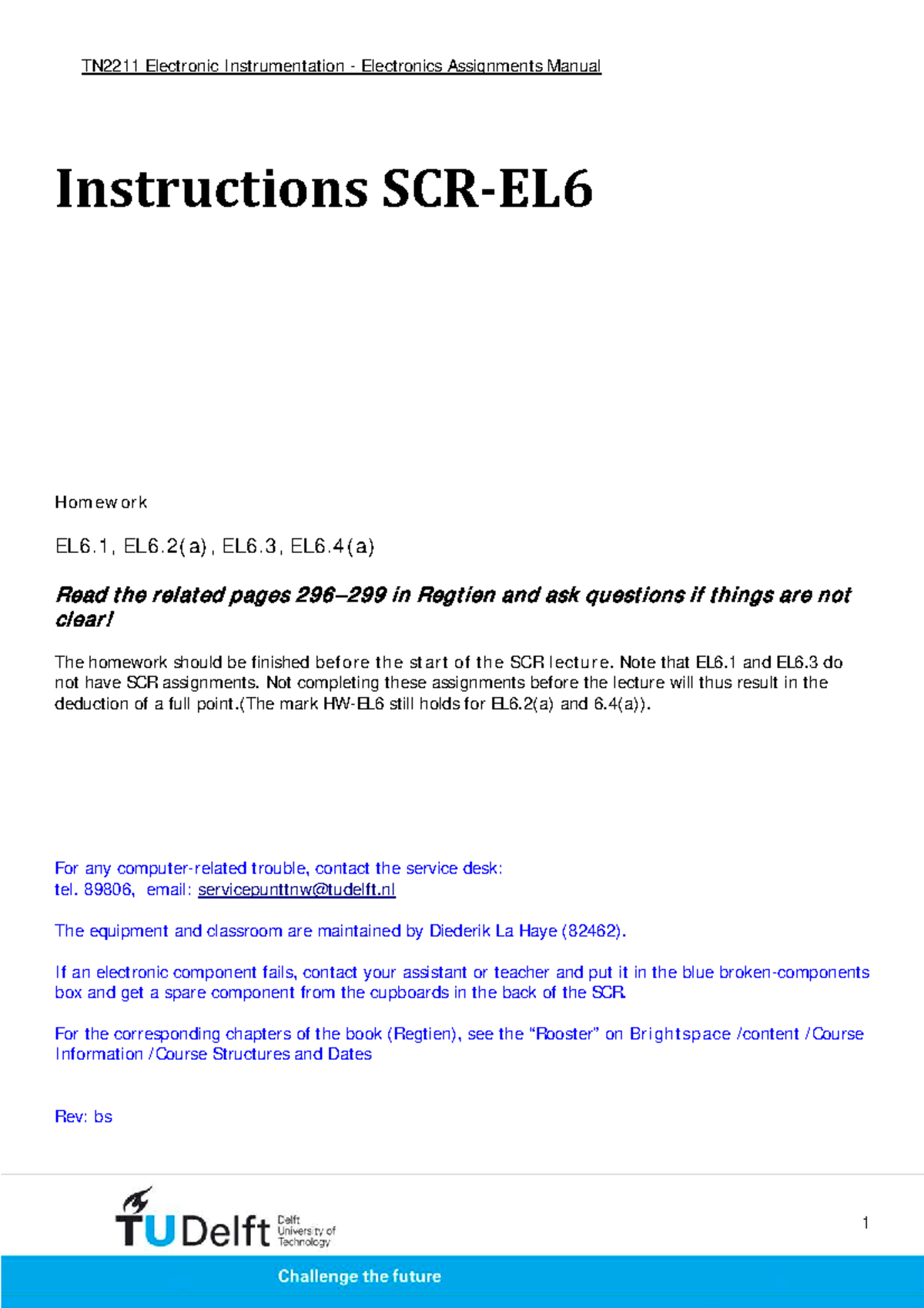 Electronic Assignments EL6 - Instructions SCR-EL Homew ork EL6, EL6( a ...