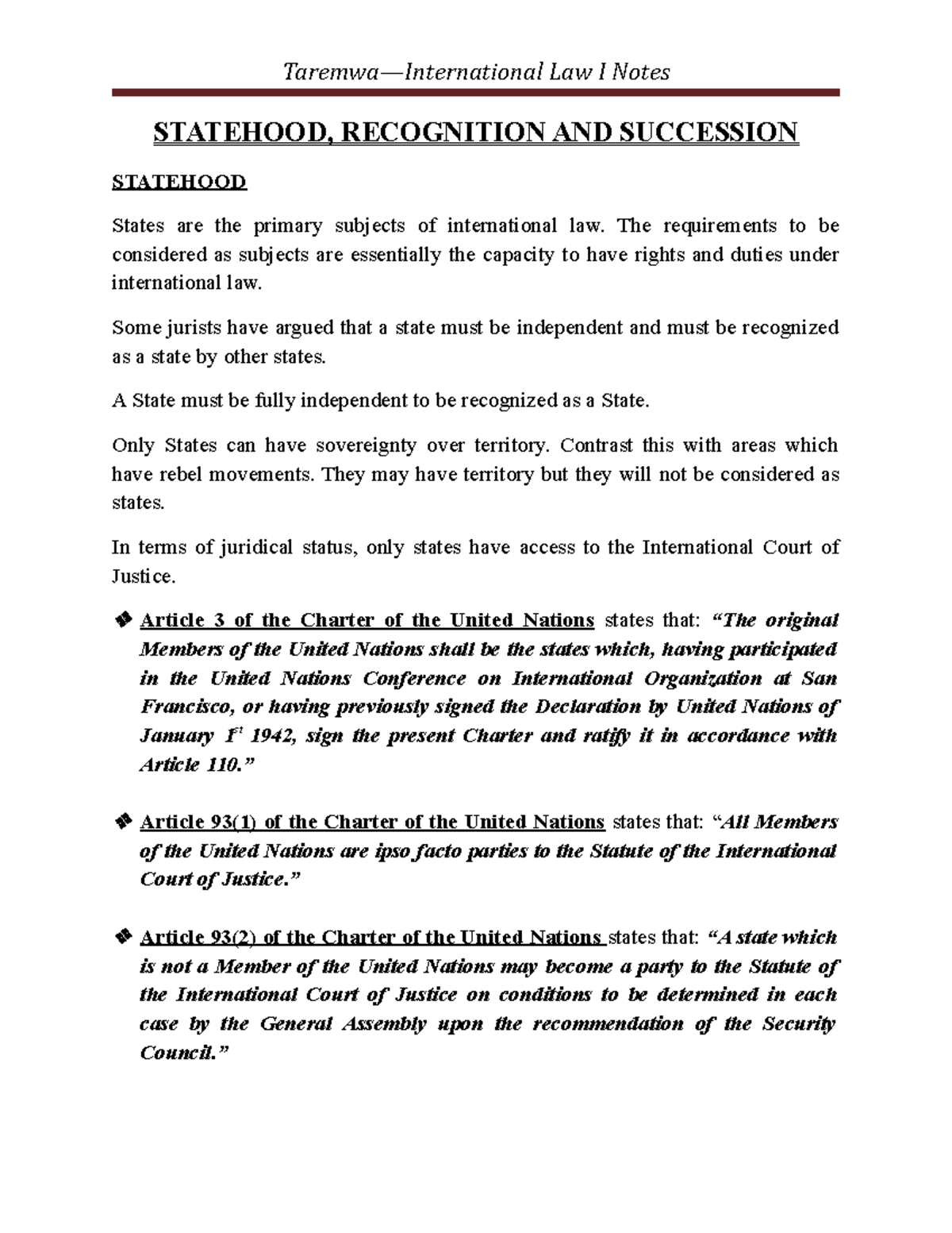 F-Statehood, Recognition and Succession - STATEHOOD, RECOGNITION AND ...
