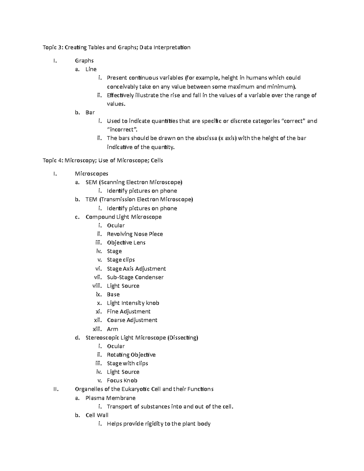 Lab Exam 1 - Summary General Biology I (Majors) Lab - Topic 3: Creating ...