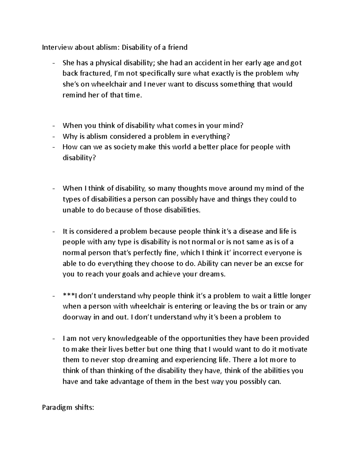 99 - ethics notes - Interview about ablism: Disability of a friend She ...
