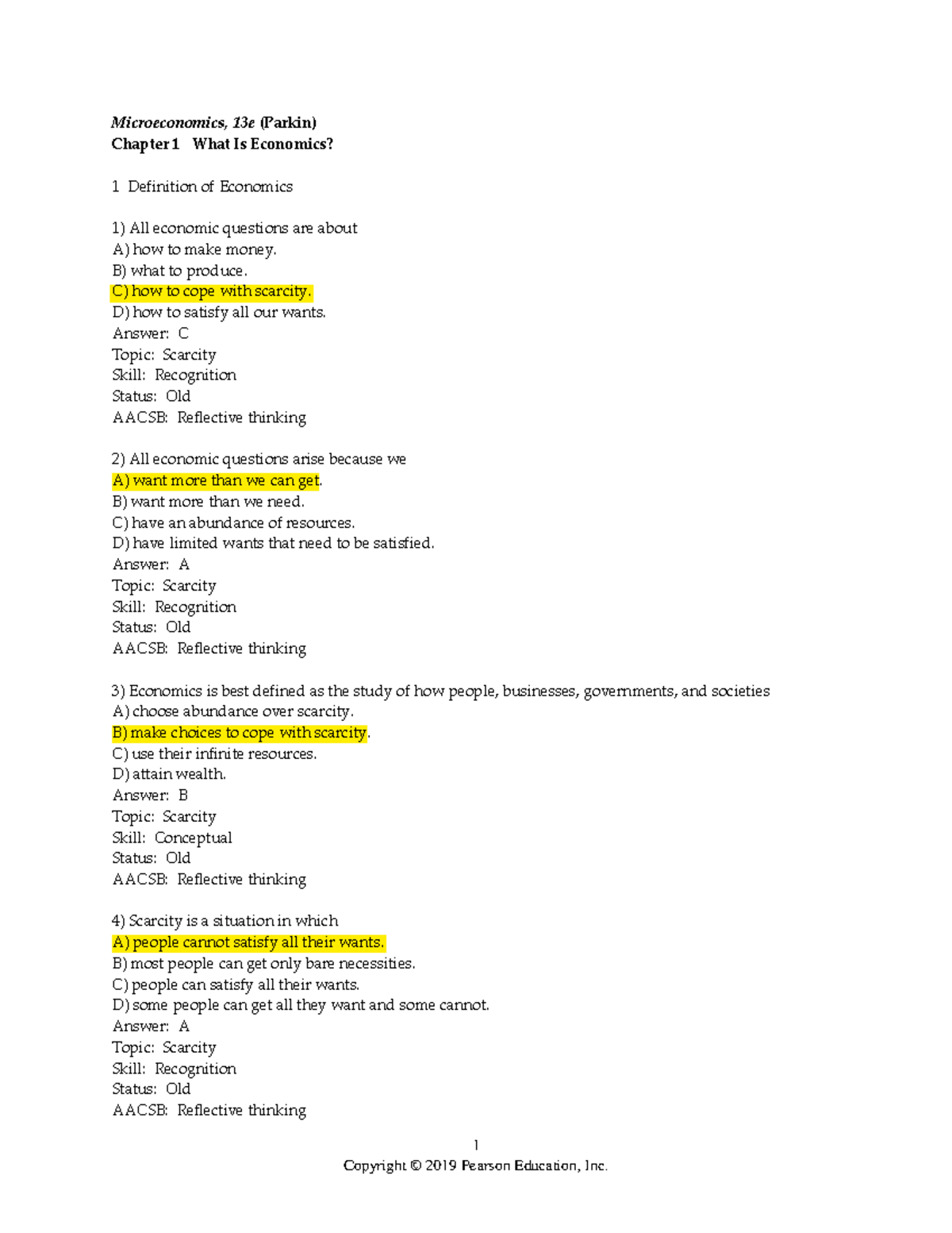 Chapter 1 - mcq - 1 Microeconomics, 13e (Parkin) Chapter 1 What Is ...