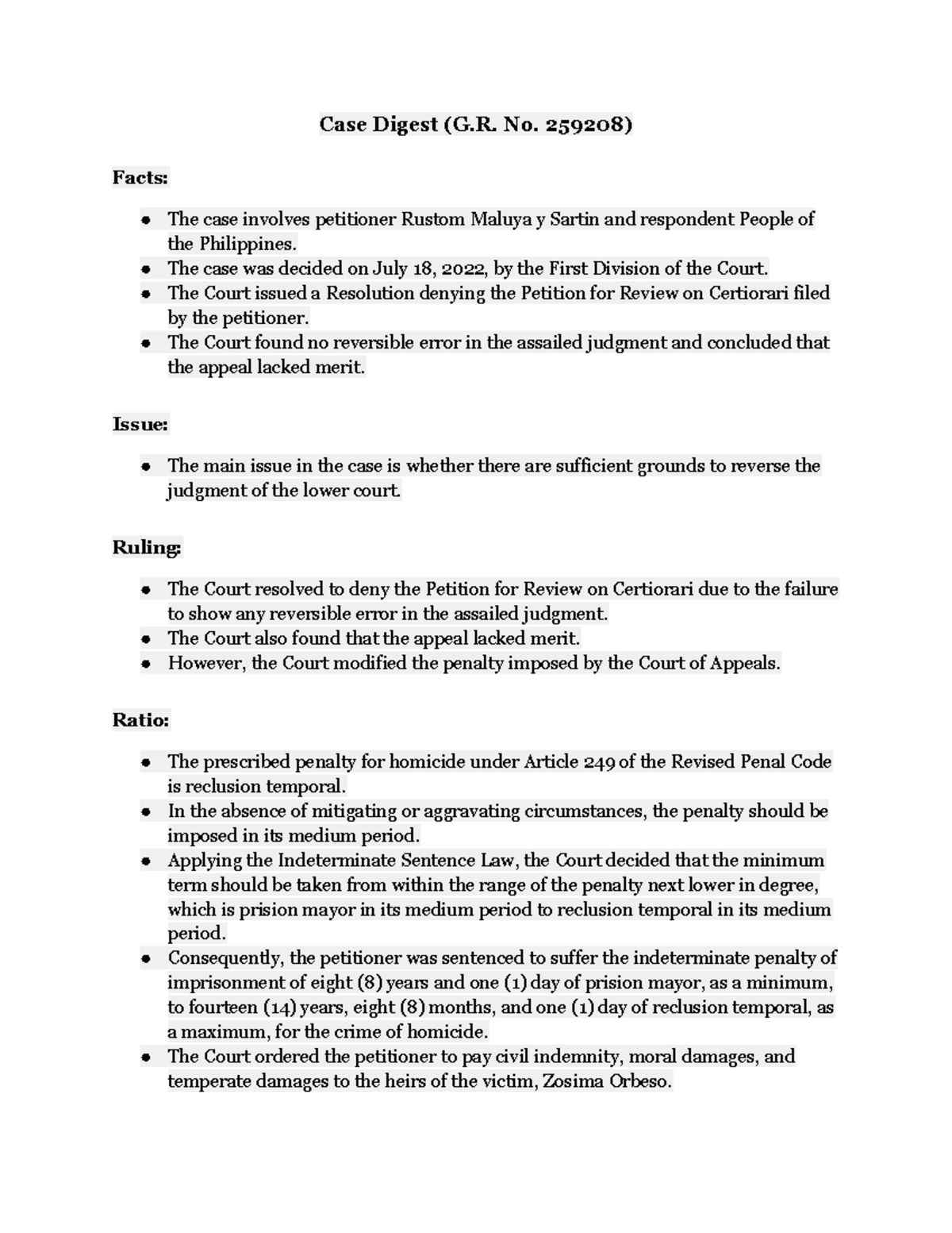 Case digest - No. 259208) Facts: The case involves petitioner Rustom ...