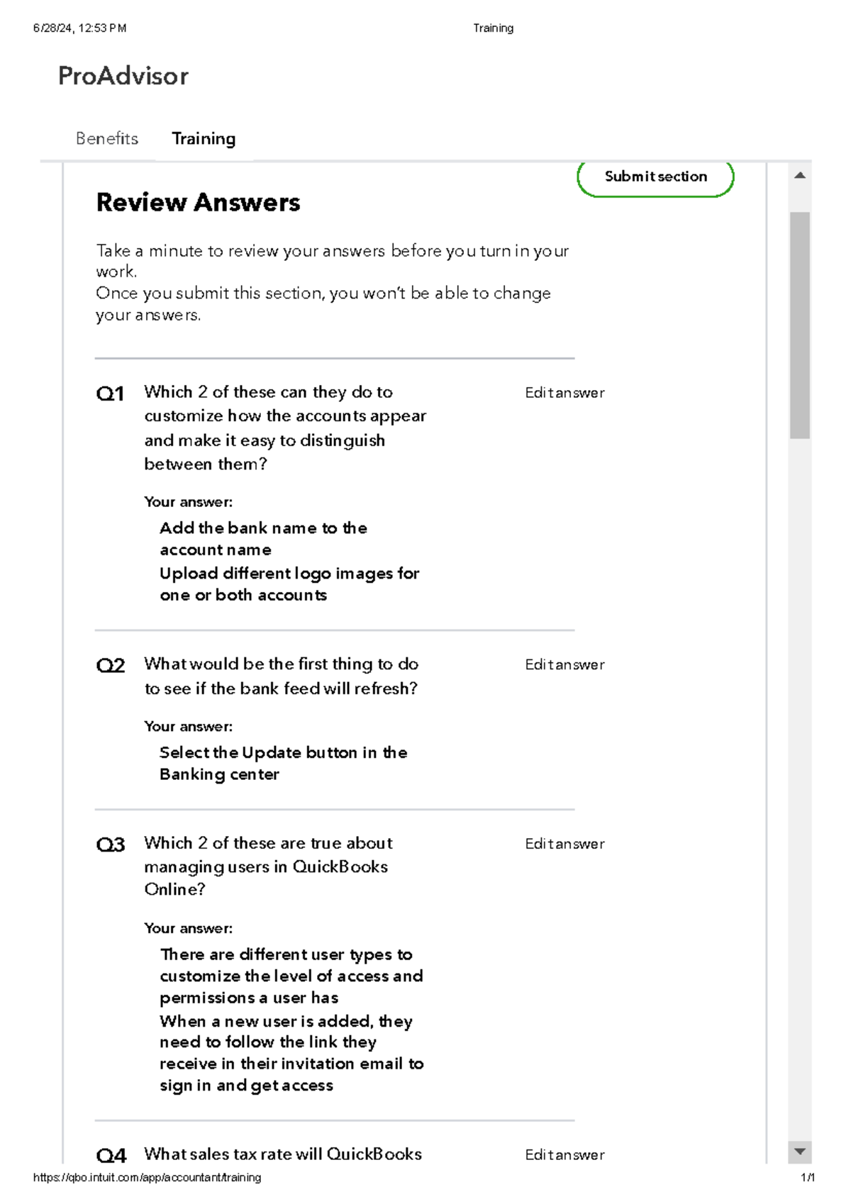 Section 2 - ProAdvisor Benefits Training Review Answers Take a minute to review your answers ...