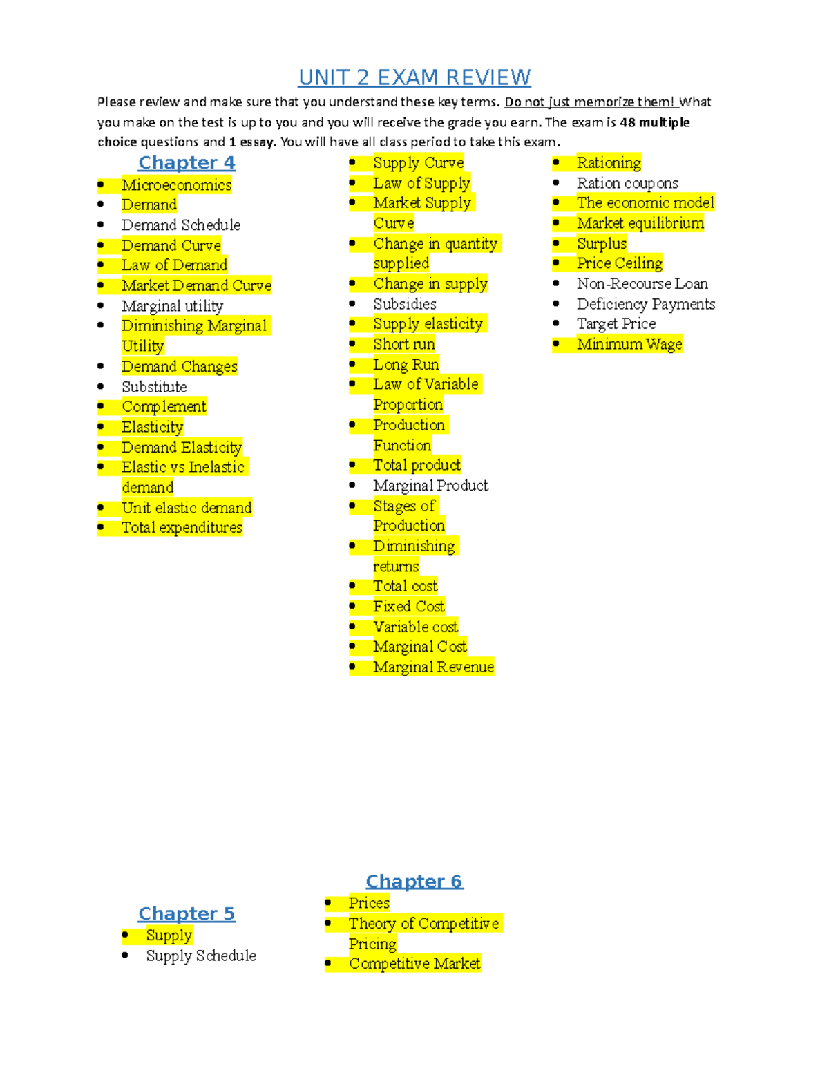 UNIT 2 Review - Semester sheet - UNIT 2 EXAM REVIEW Please review and make sure that you ...
