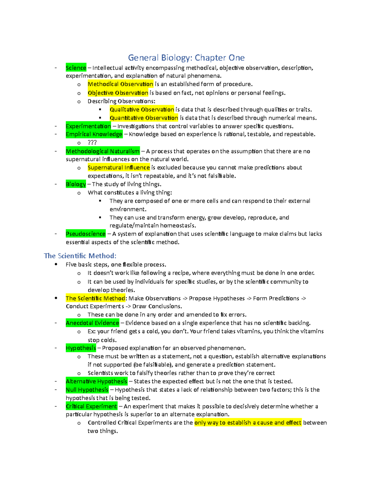 General Biology - Chapter One - General Biology: Chapter One Science ...