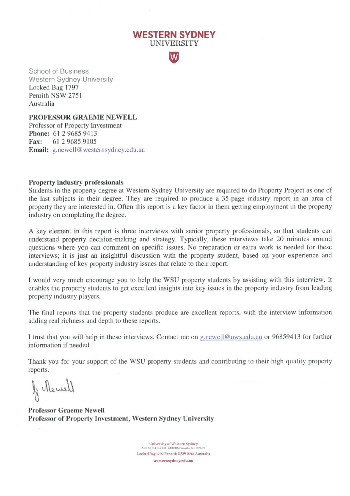 Cover letter - Description Property Project is the integrating capstone ...