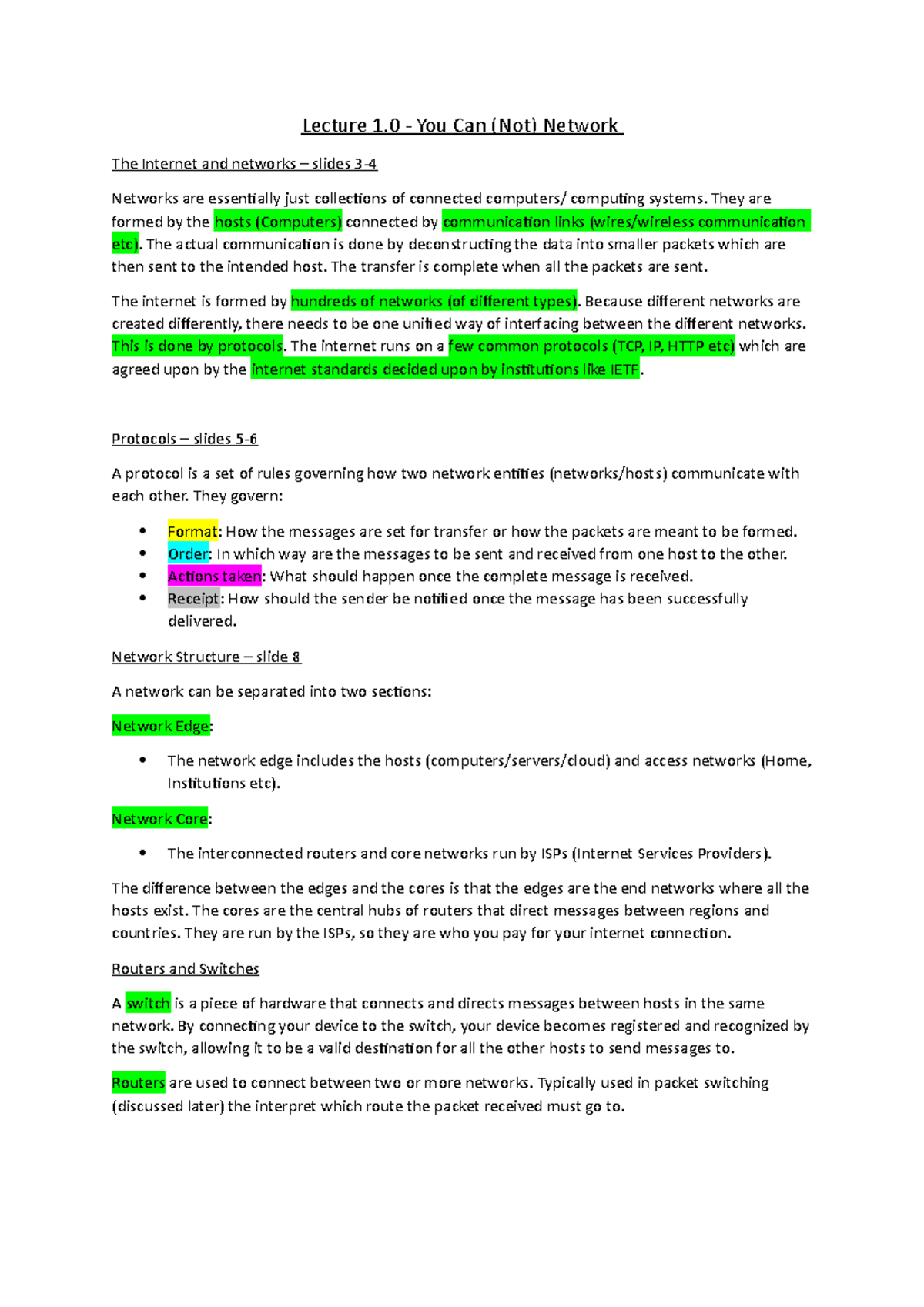 Net Fun Summary - Lecture 1 - Lecture 1 - You Can (Not) Network The ...