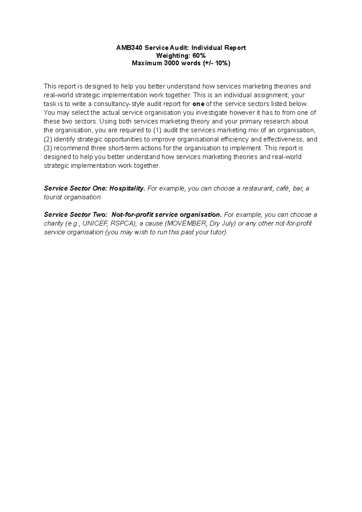 AMB340 Service Audit Instructions SEM 2 2020 - AMB340 Service Audit ...