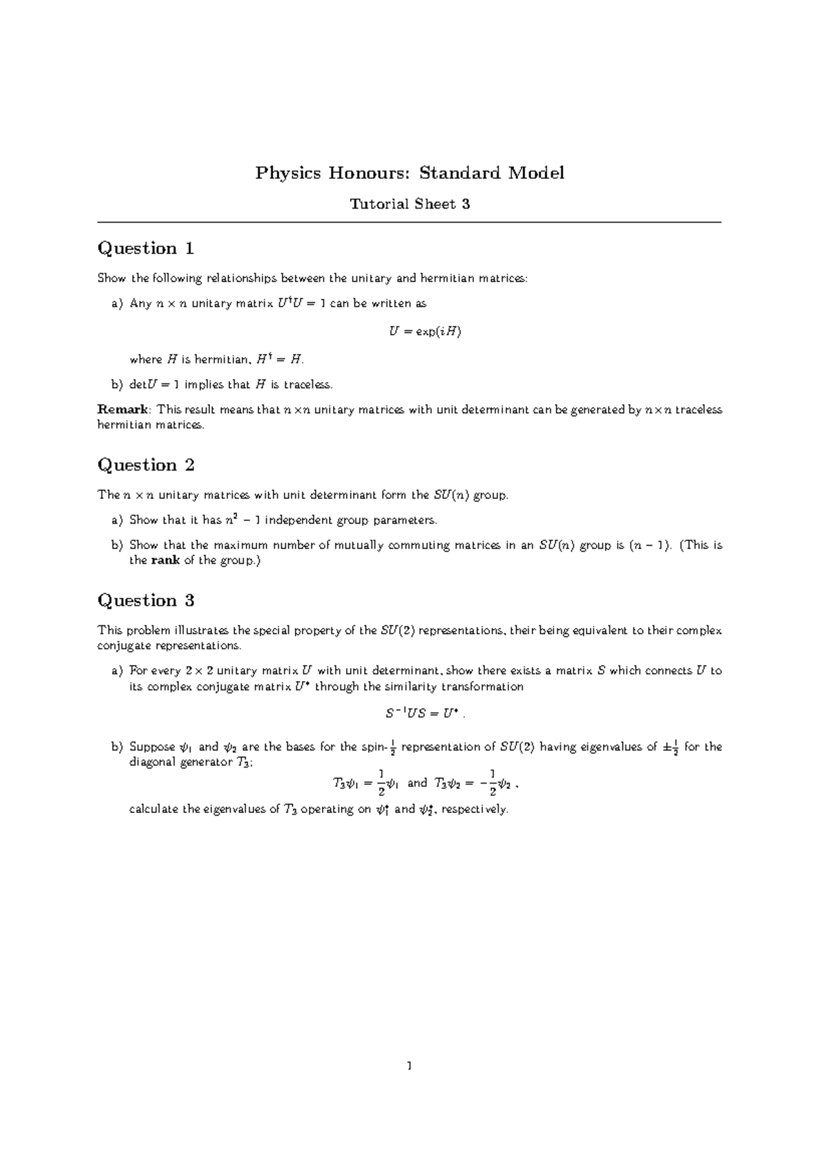 SM Problem sheet 3 - About the general SM model - Physics Honours ...
