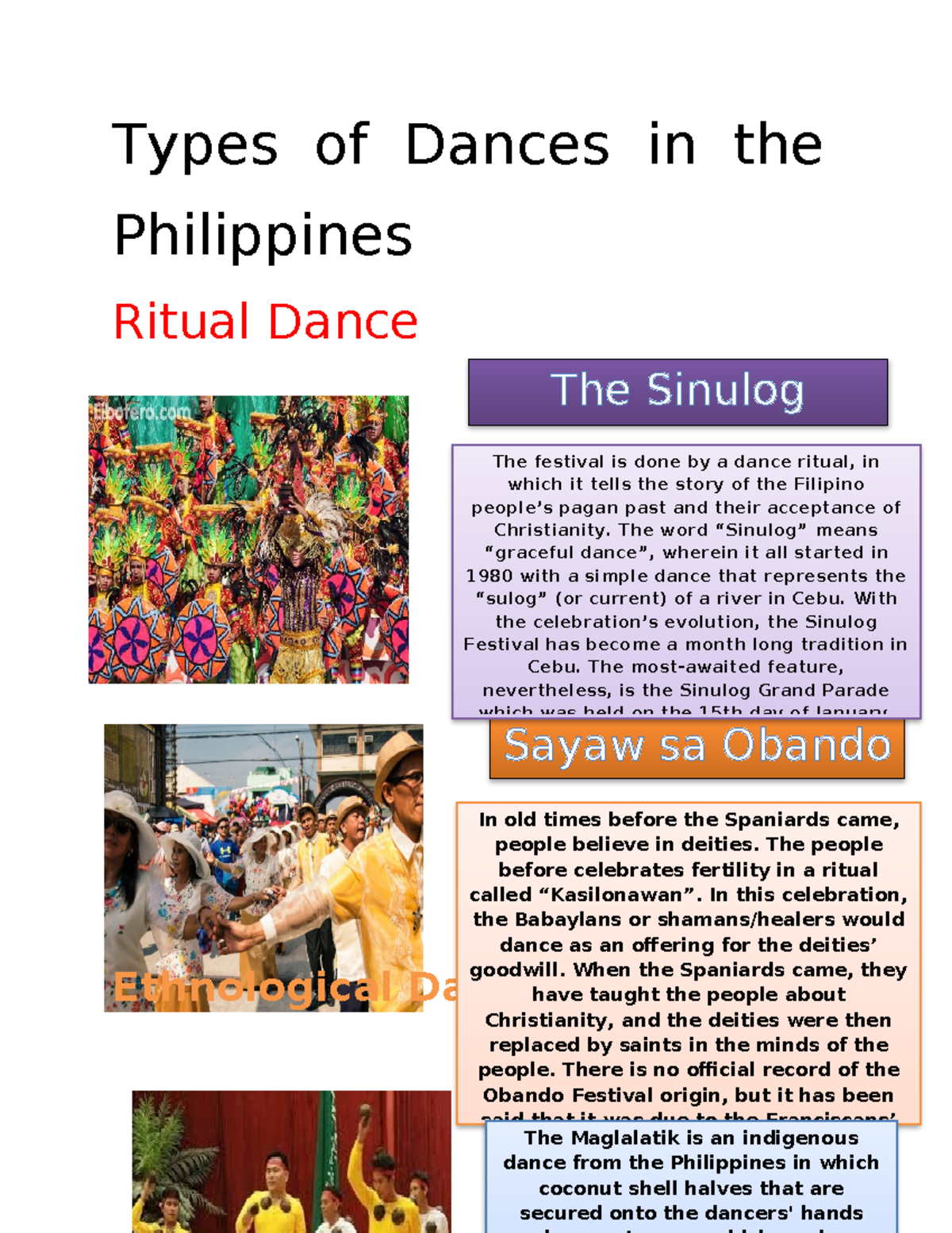 Types of Dances in the - for education - The Sinulog Festival Types of ...
