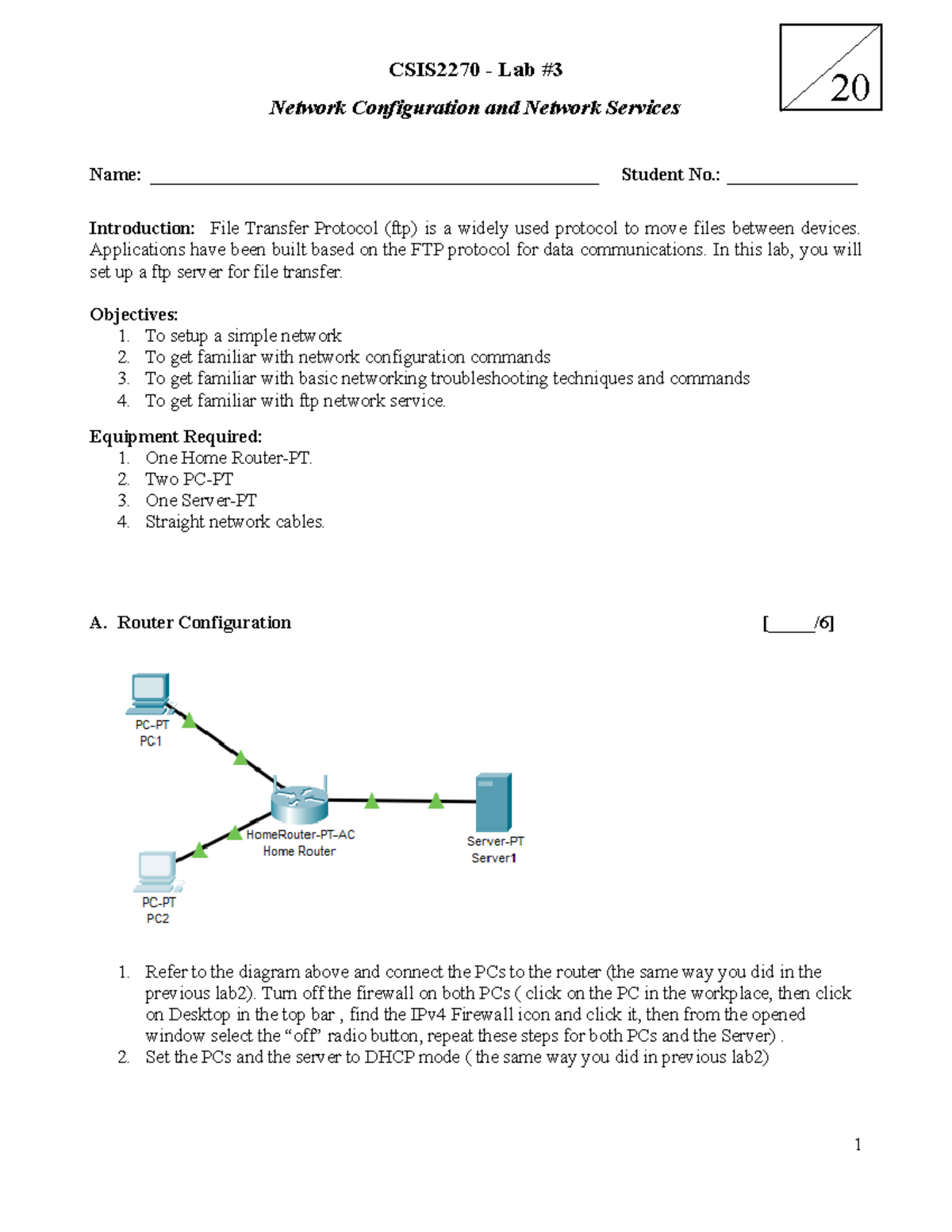 Ibrahim Irfan 300358792 Lab 3 - CSIS2270 - Lab Network Configuration ...