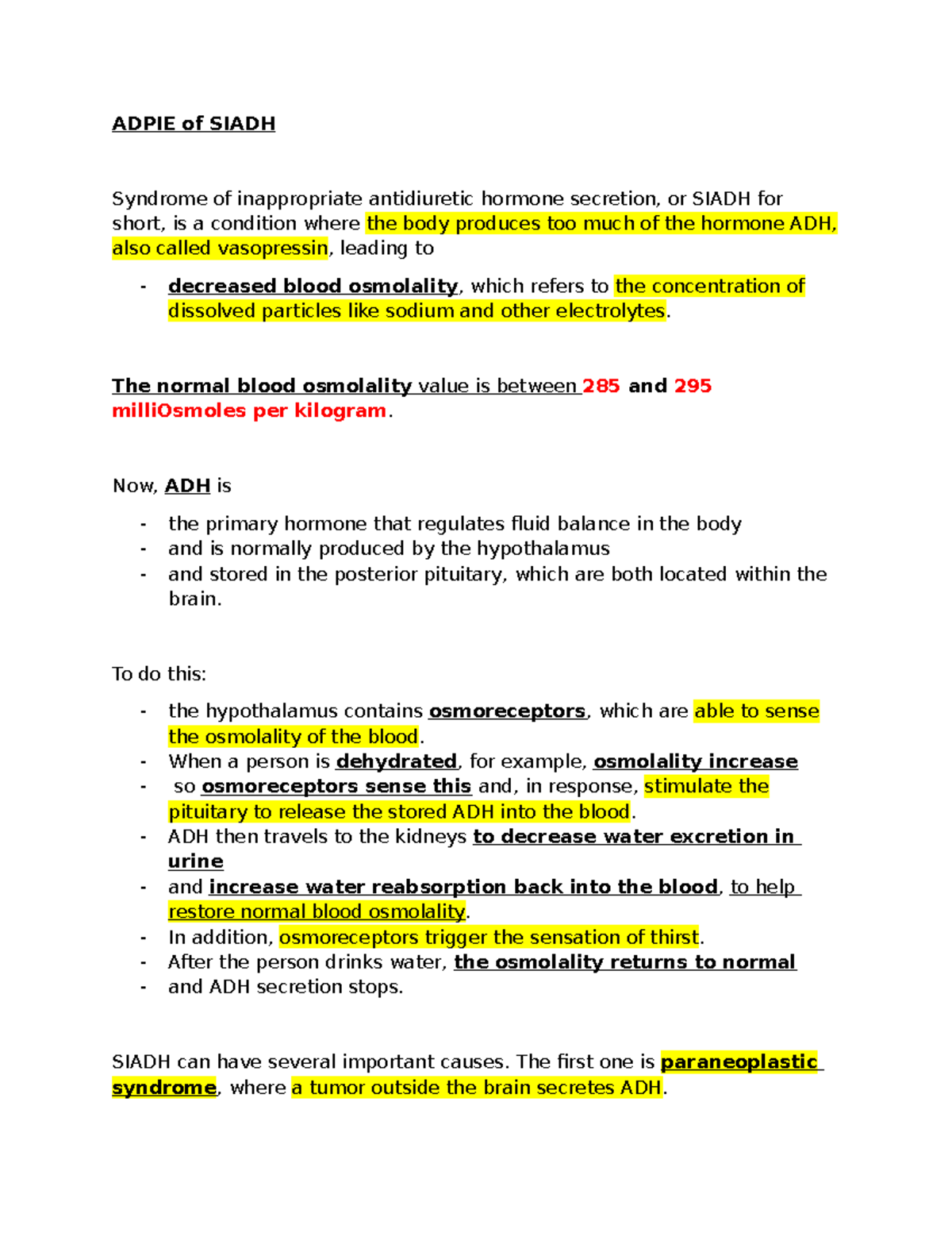 Siadh - HA LECTURE - ADPIE of SIADH Syndrome of inappropriate ...